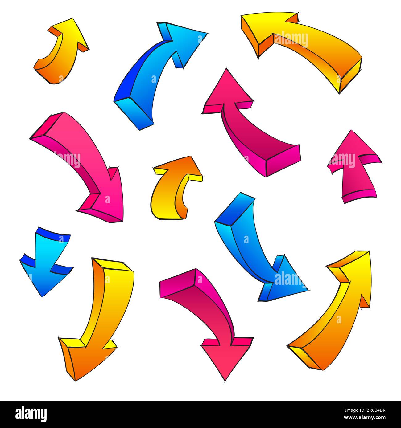 3D arrow color sketchy design elements set vector illustration Stock ...