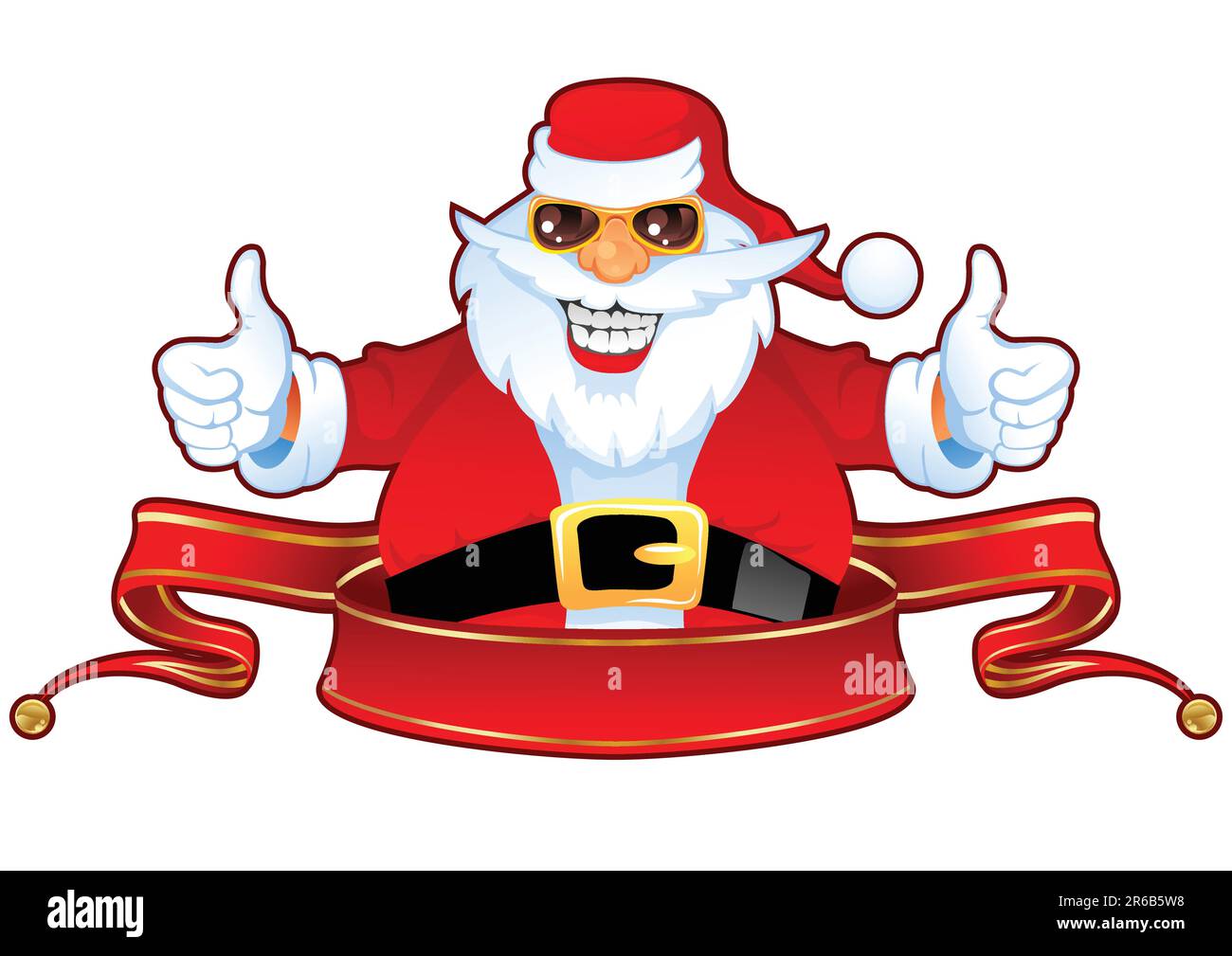 Cheerful Santa Claus in Sunglasses over Red Christmas Ribbon Stock ...