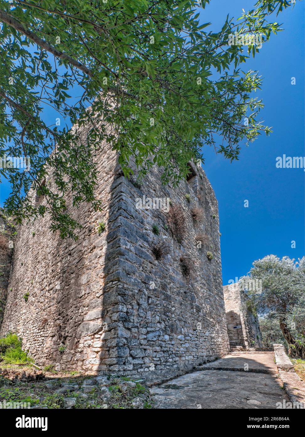 Rectangular tower at entrance to castle in Kassiopi, Corfu Island ...