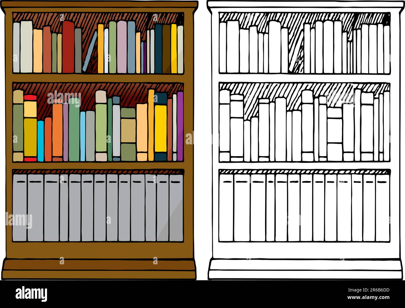 Various kinds of blank books placed in a 3-tier wooden bookshelf with ...