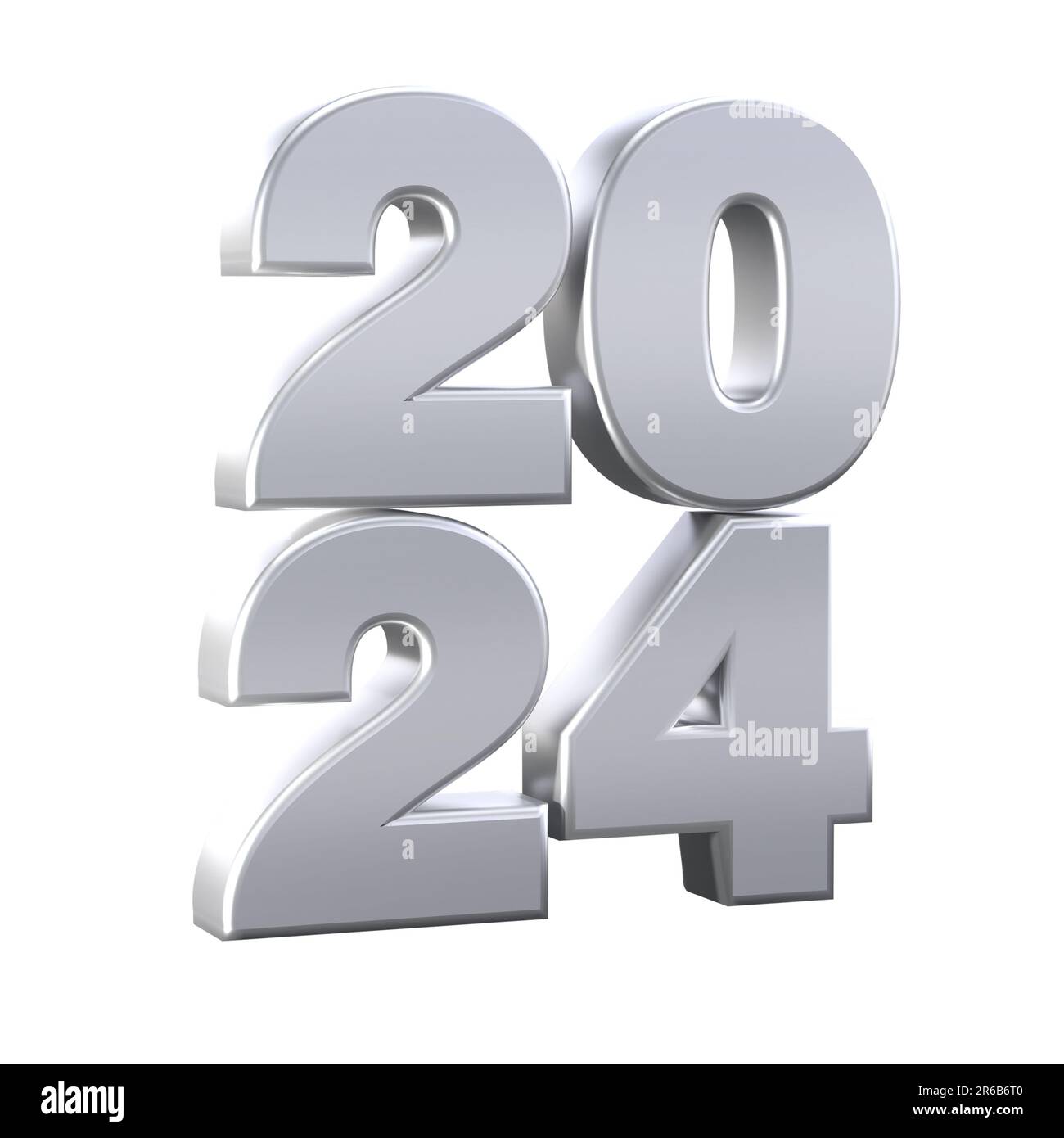 Realistic 3D silver numbers 2024 isolated with clipping path. New Year ...