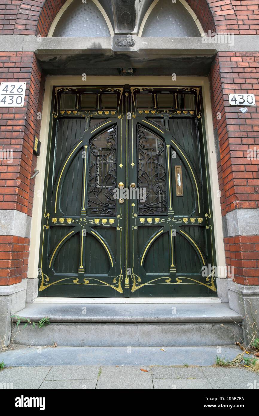 An art nouveau door on a house in the Delfshaven area of Rotterdam ...
