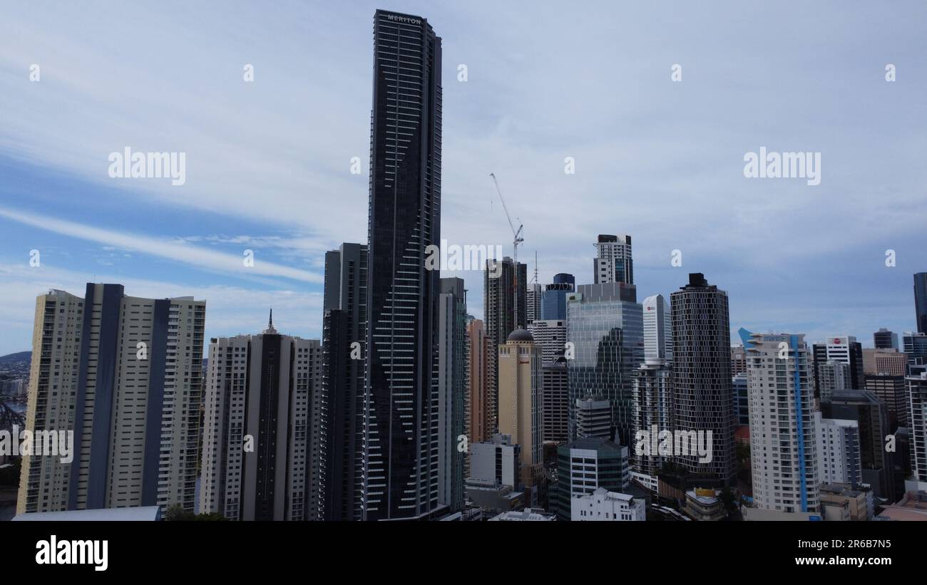 A skyline of Brisbane, Queensland with tall, modern buildings and ...