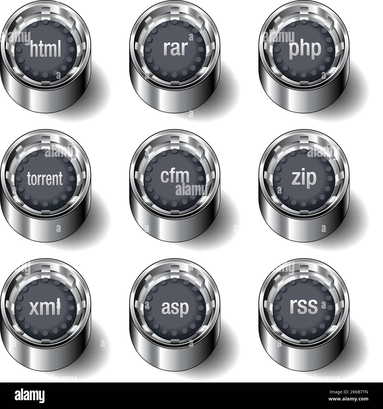 Internet file extension icons on modern rubber vector button set Stock ...
