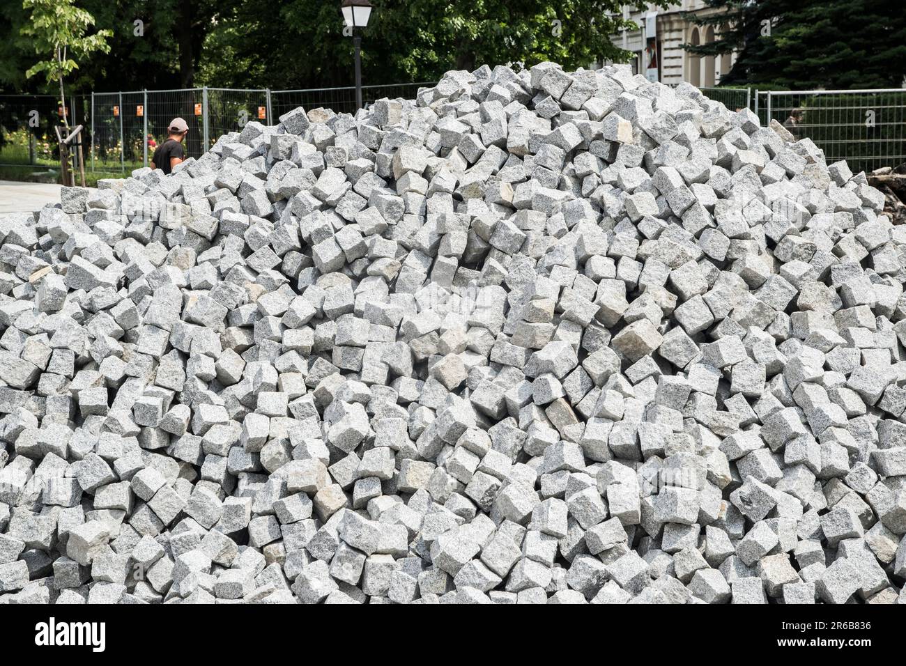 Pile of paving stones during road surface repair works Stock Photo - Alamy