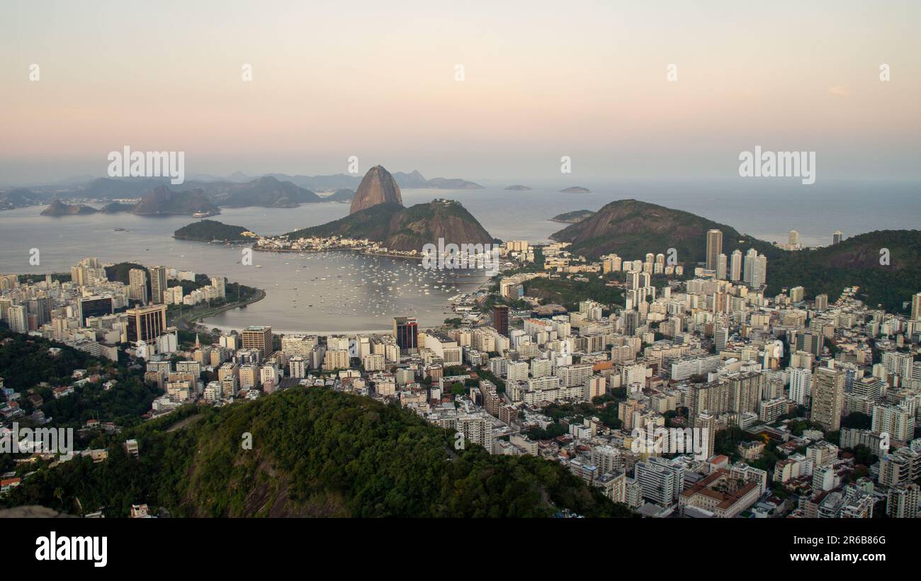 Panoramic view of the iconic Sugar Loaf Mountain and Guanabara Bay, a ...