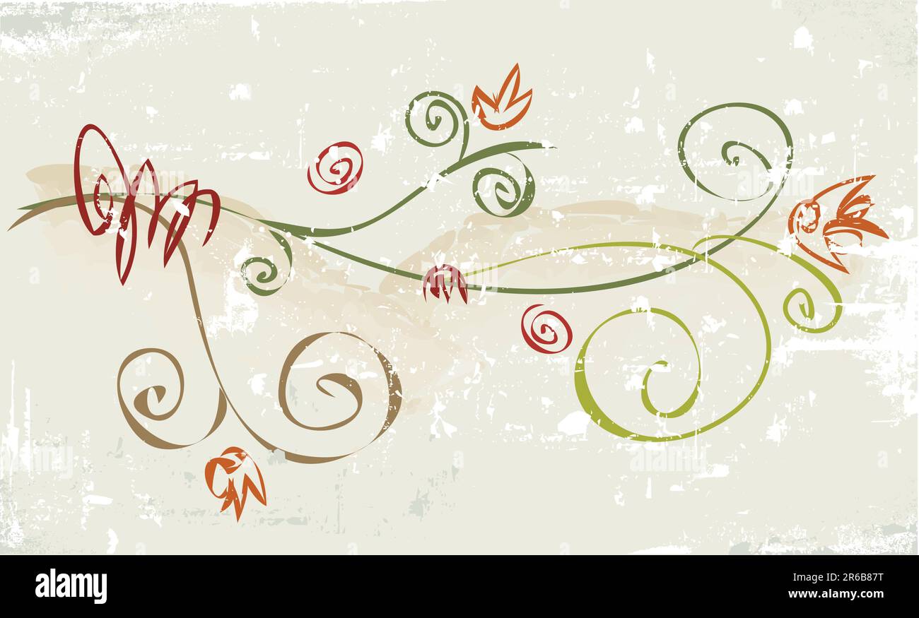 Rustic, grunge whimsical flower; Easy-edit file with grunge effect on ...