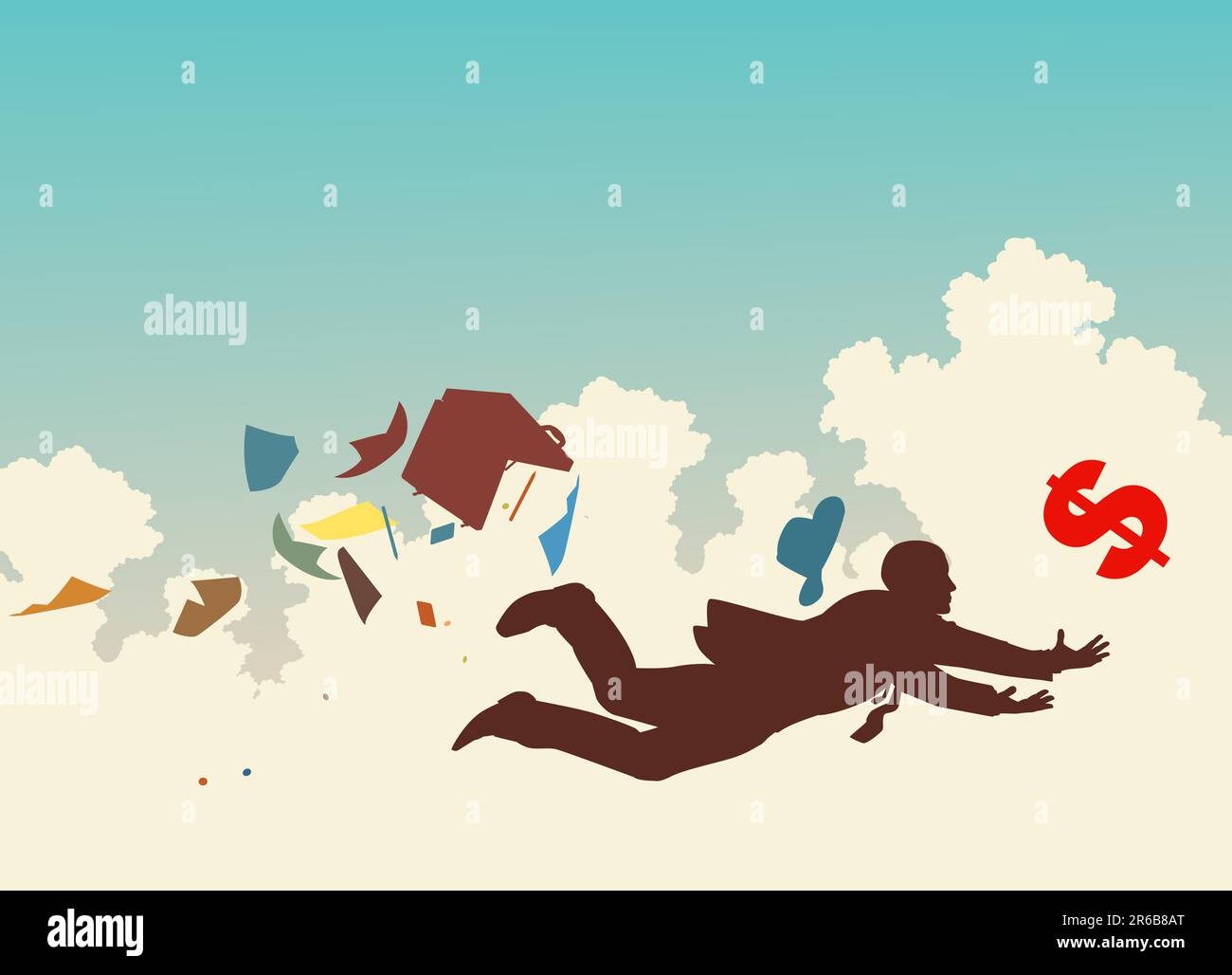 Vector colorful silhouette of a businessman desperately trying to catch ...