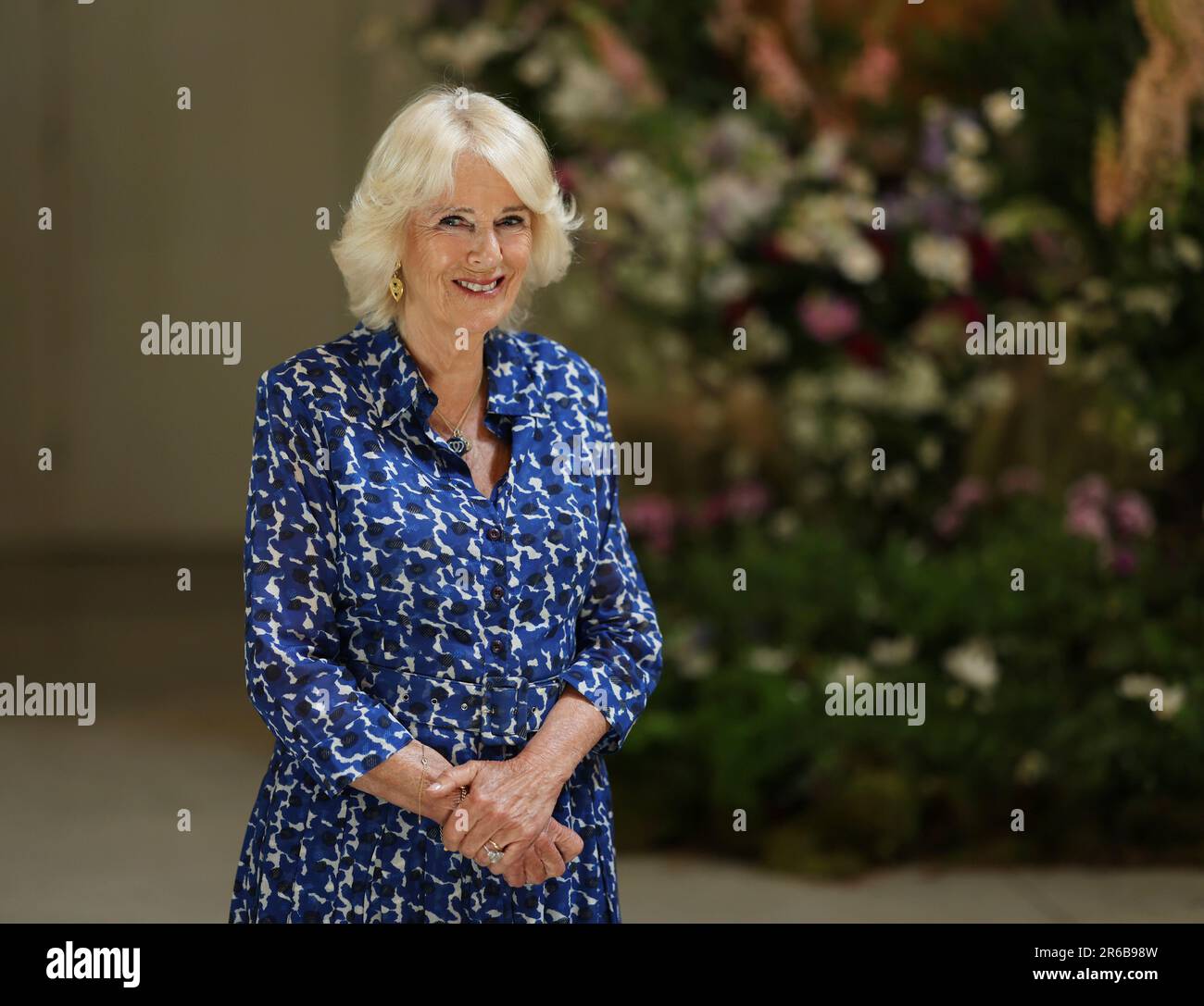 Britain's Queen Camilla during a visit to the Garden Museum in Lambeth ...