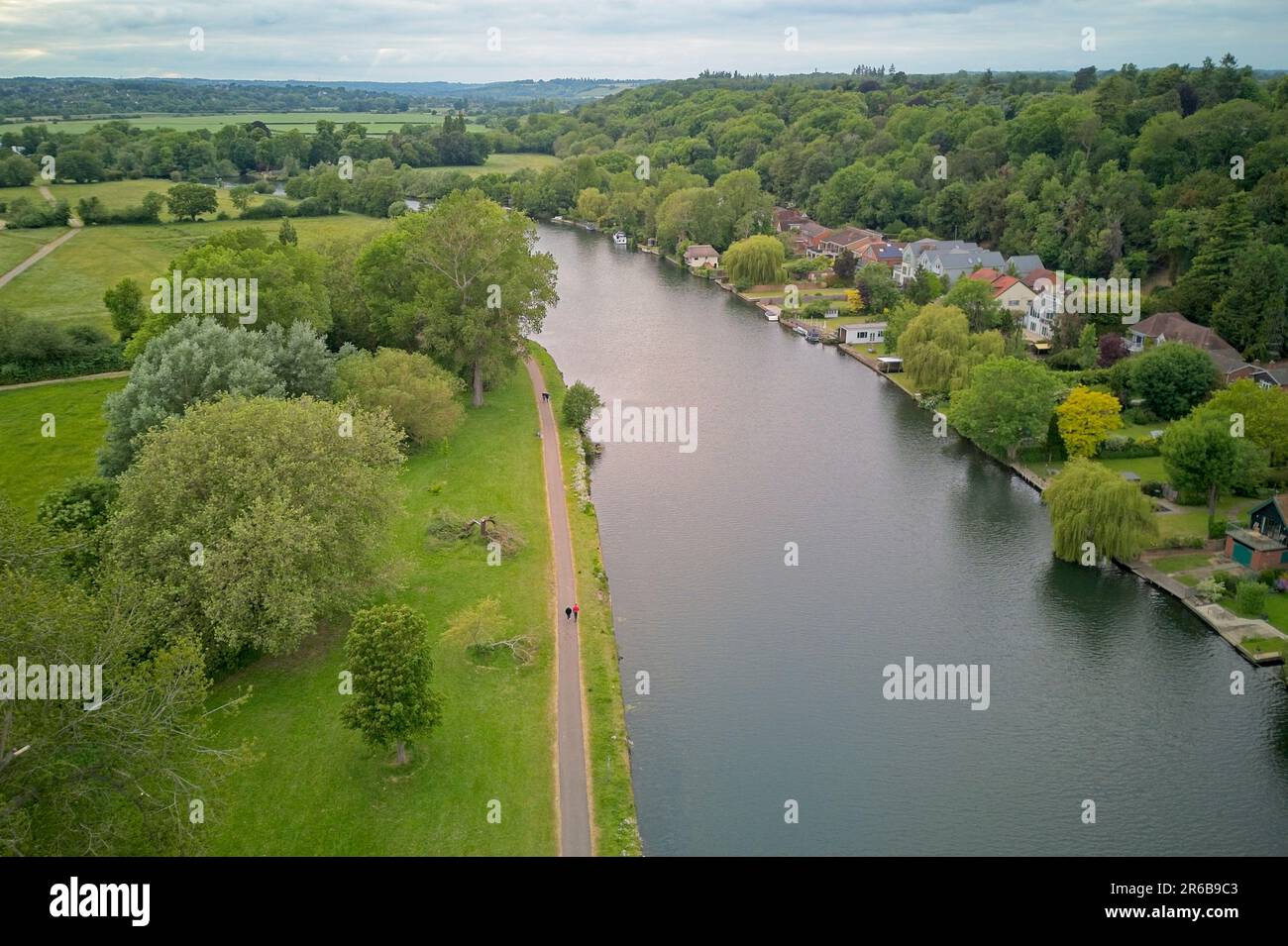 Aerial view across the River Thames showing Caversham and surrounding ...