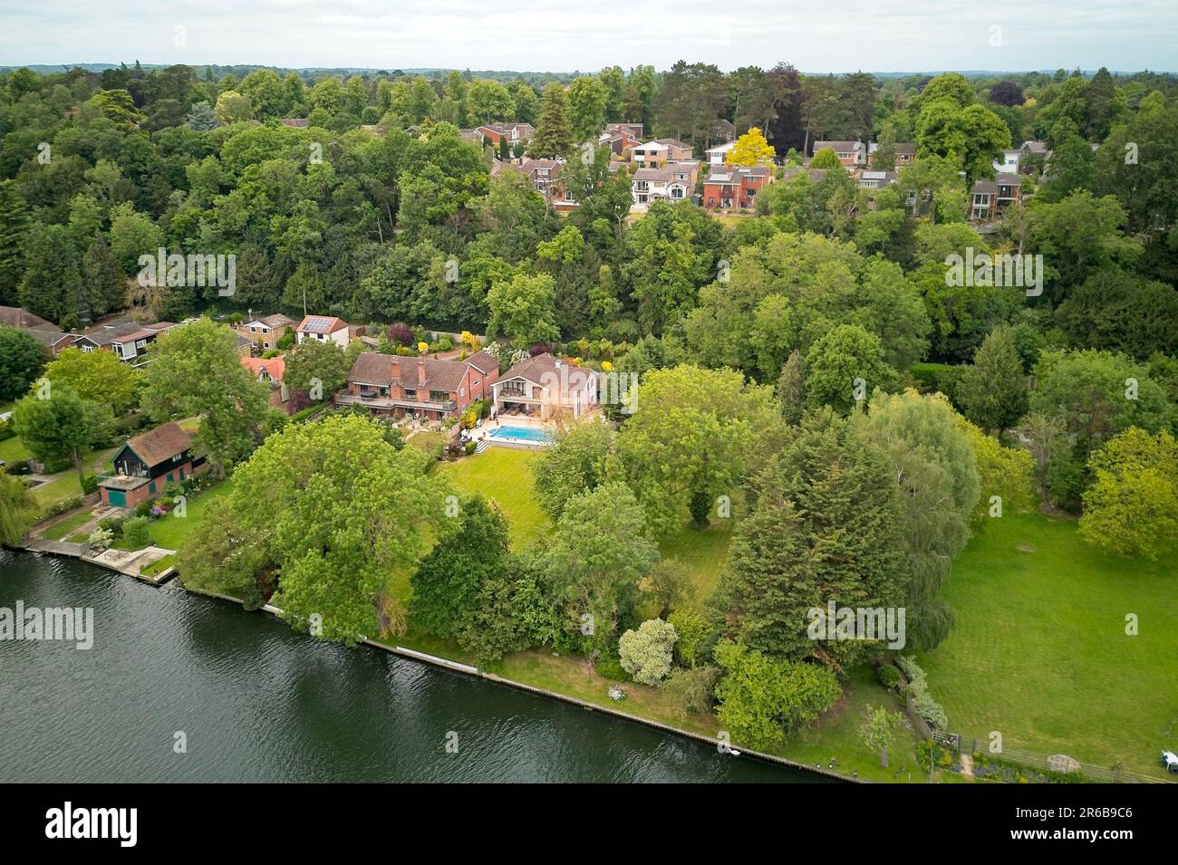 Aerial view across the River Thames showing Caversham and surrounding ...