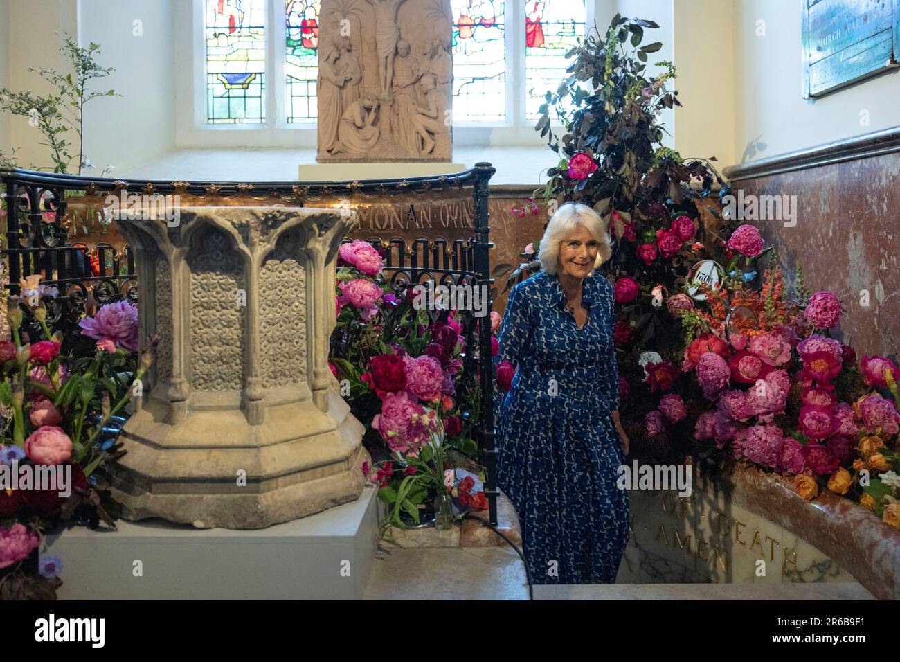 Britain's Queen Camilla during a visit to the Garden Museum in Lambeth ...