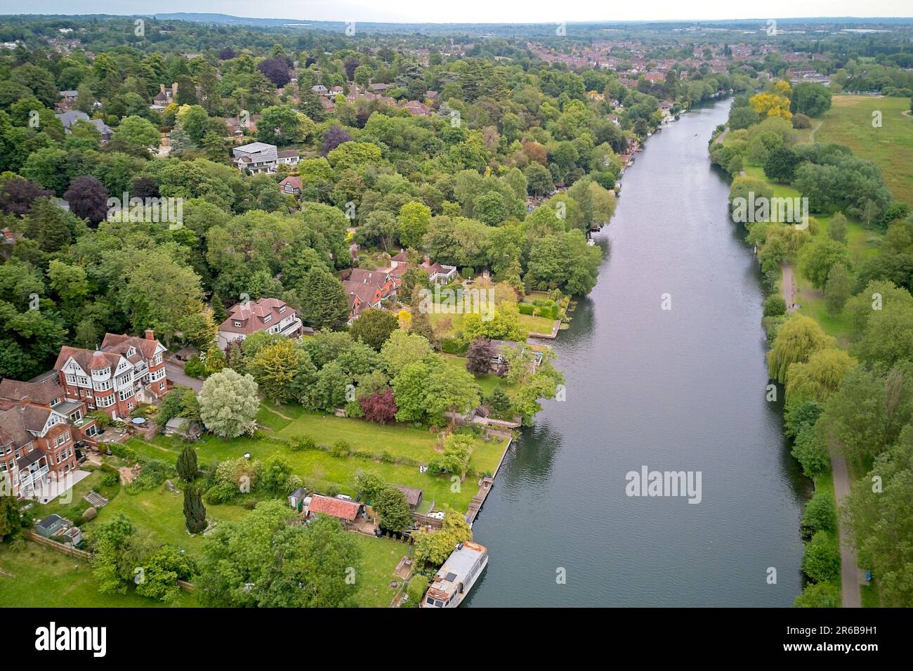 Aerial view across the River Thames showing Caversham and surrounding ...