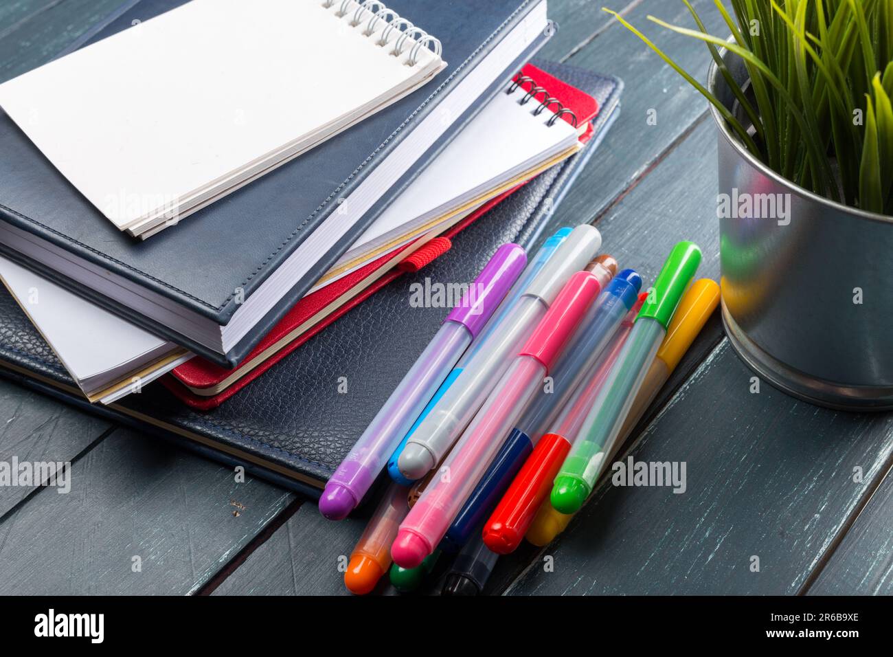clean sheets on table with markers Stock Photo - Alamy