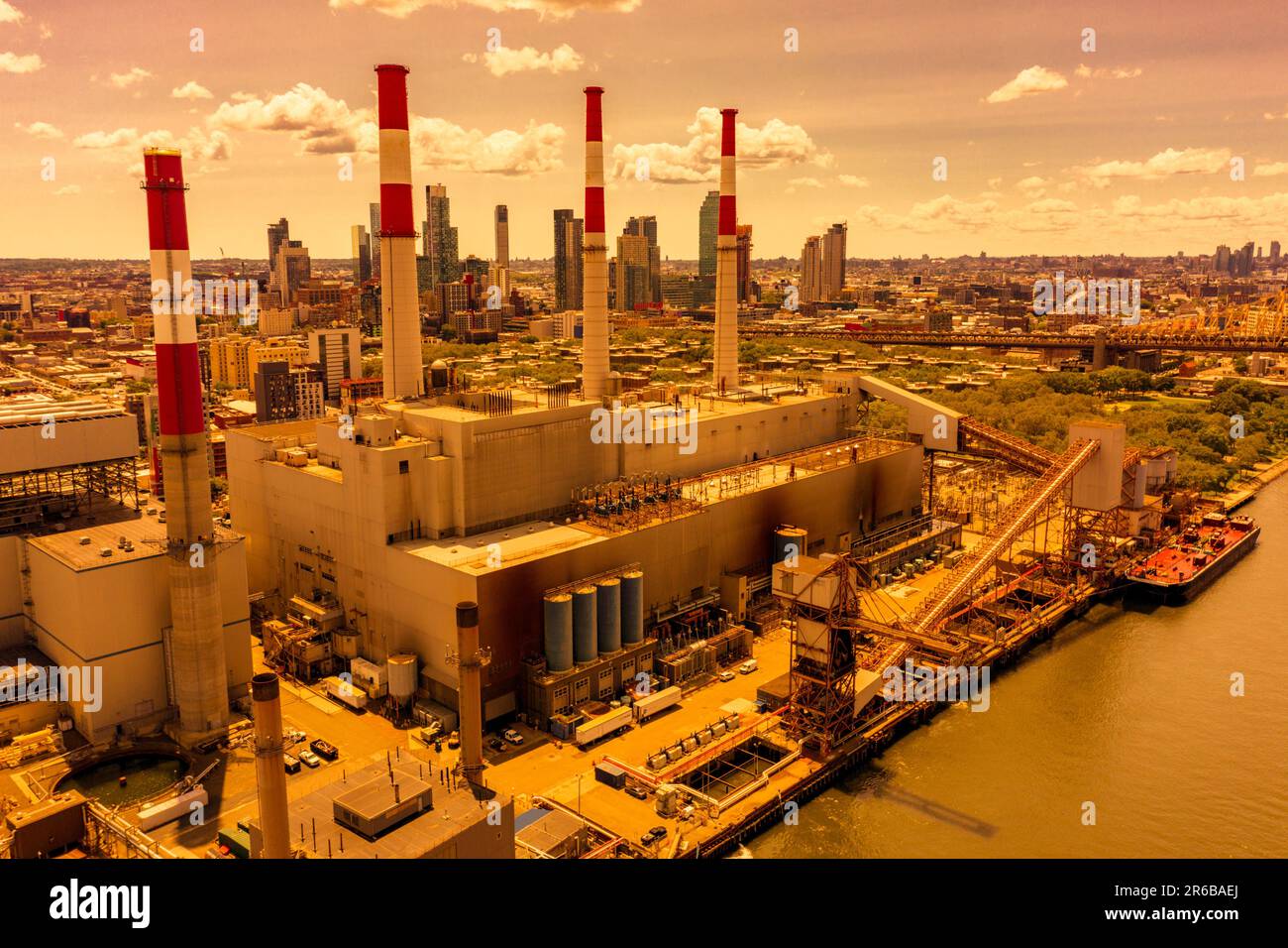 Power plant in New York with orange haze Stock Photo - Alamy