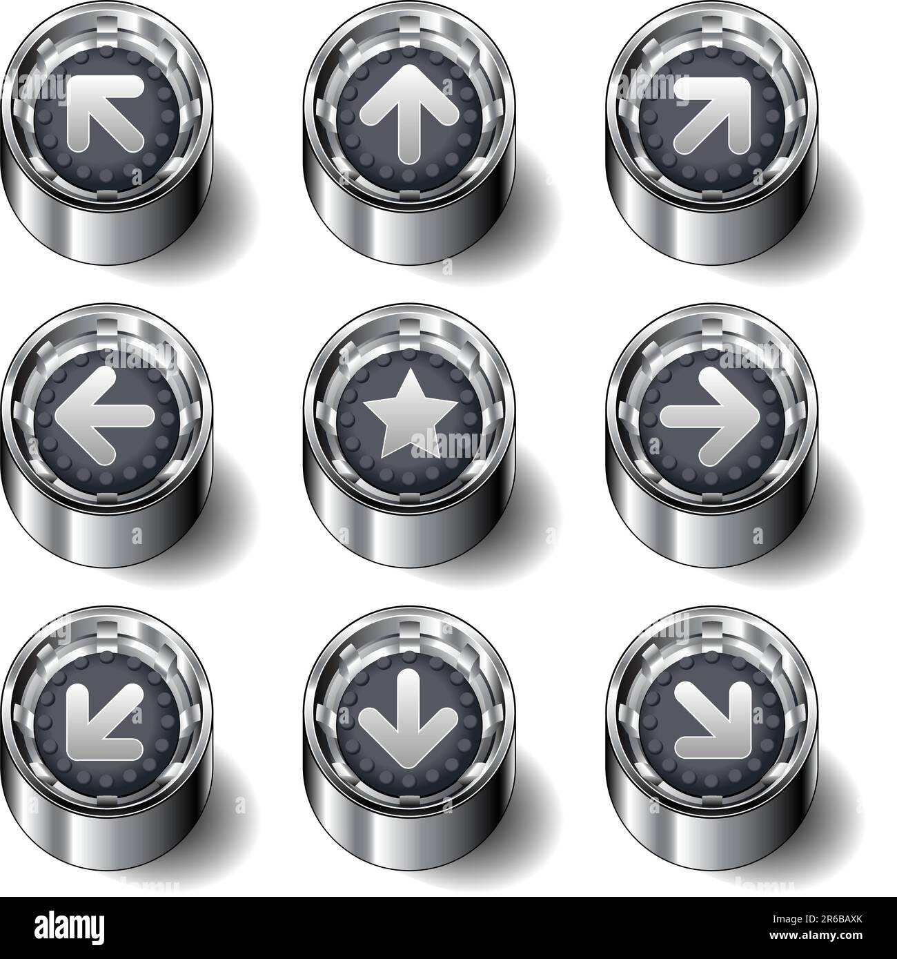 Navigation and direction arrow icons on modern rubber vector button set ...