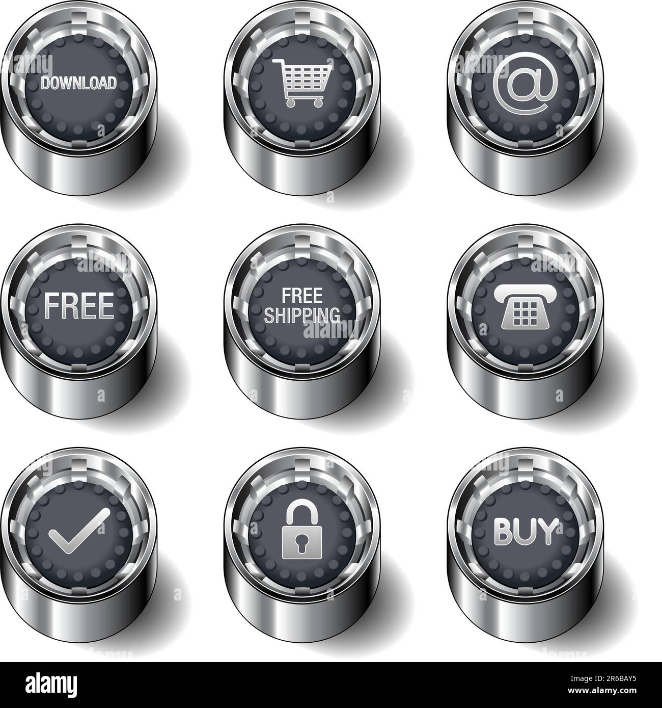 E-commerce and online store icons on modern rubber vector button set ...