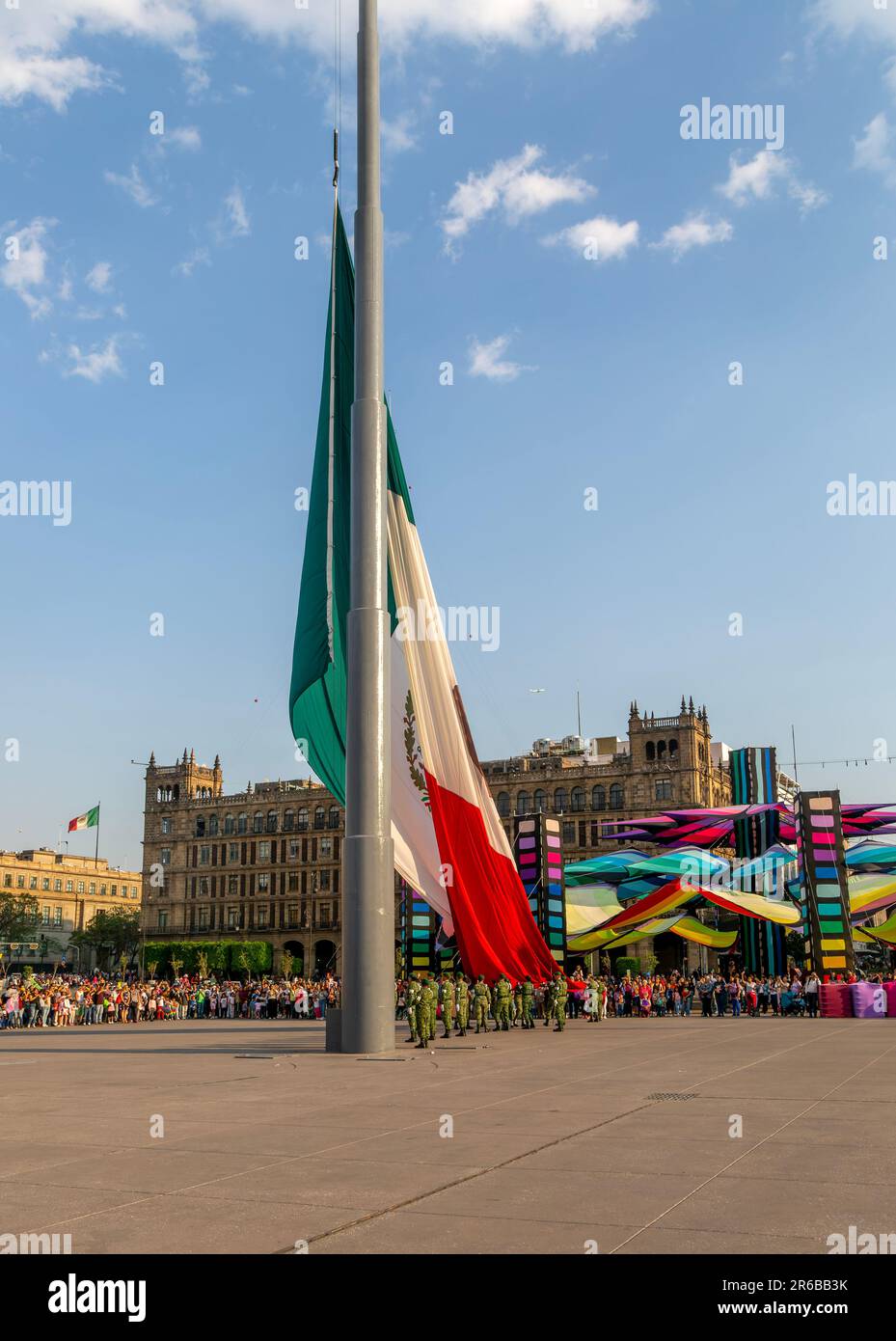 Afternoon flag lowering ceremony, Zocalo, Plaza de la Constitucion ...