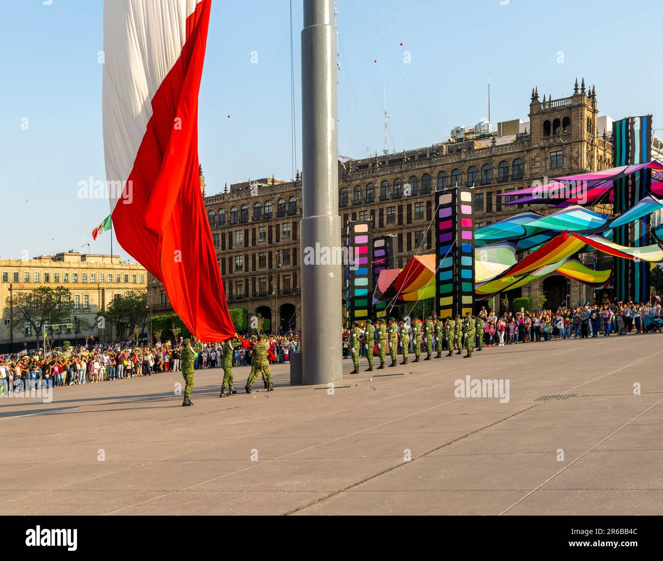 Afternoon flag lowering ceremony, Zocalo, Plaza de la Constitucion ...