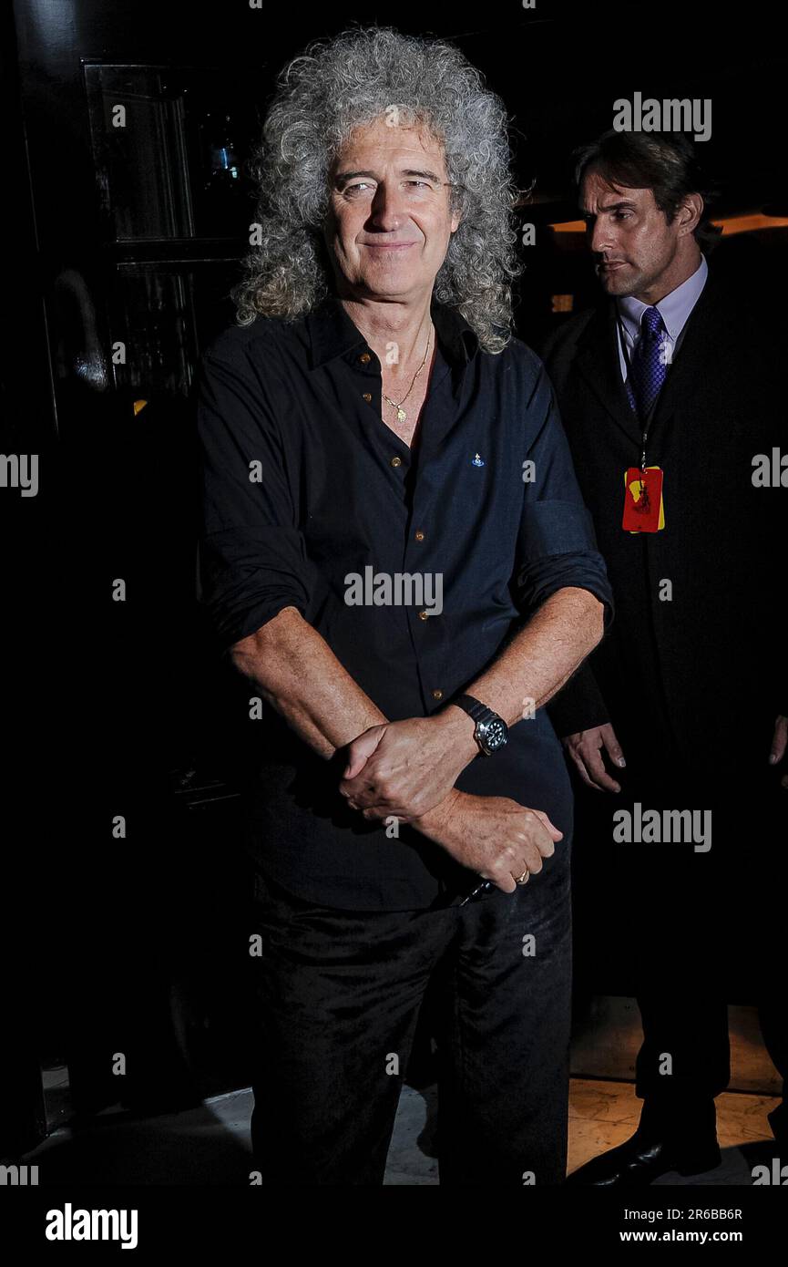 Queen guitarist Brian May greets fans outside a London hotel. Credit ...