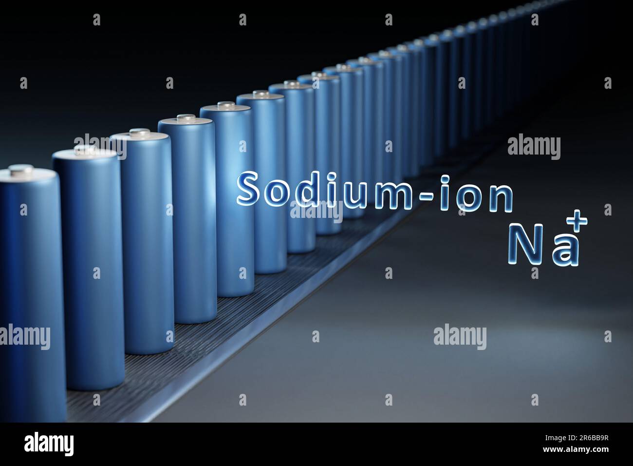 The line of Sodium-ion batteries in a dark background- 3D render Stock ...