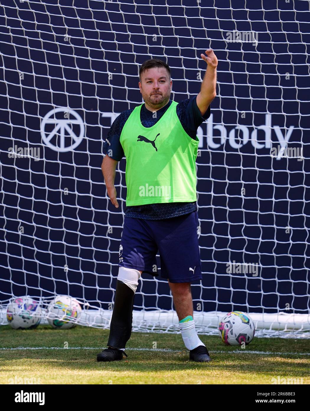 England's Alex Brooker goes in goal during a training session at ...