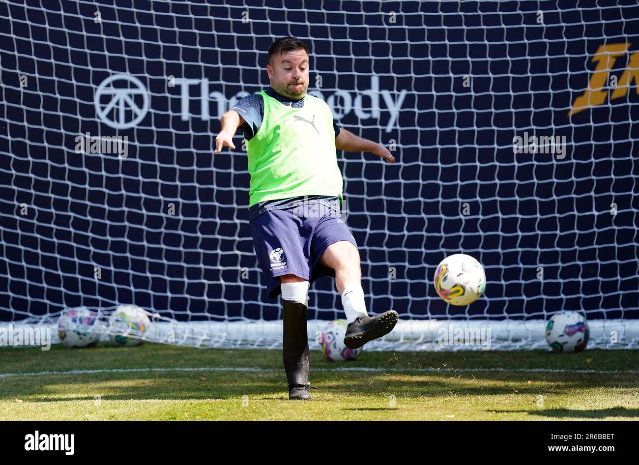 England's Alex Brooker goes in goal during a training session at ...