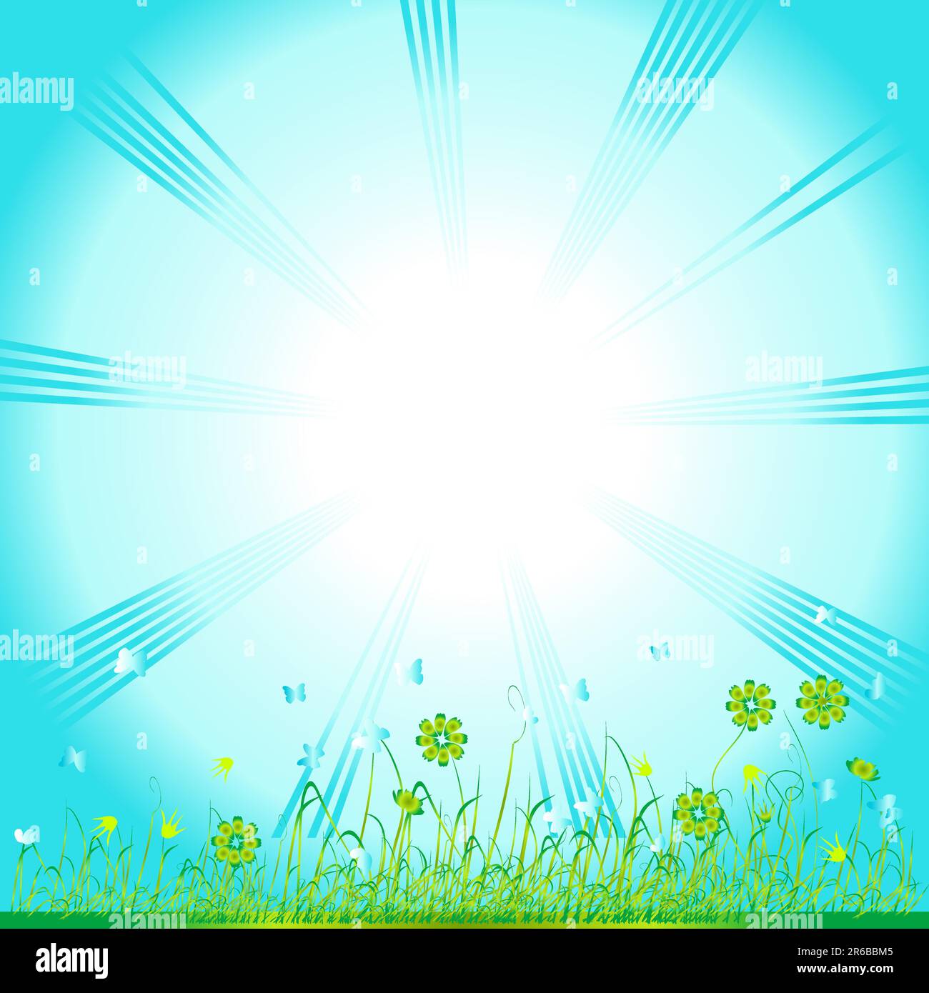 Grass green, summer background, flowers and butterflies Stock Vector ...