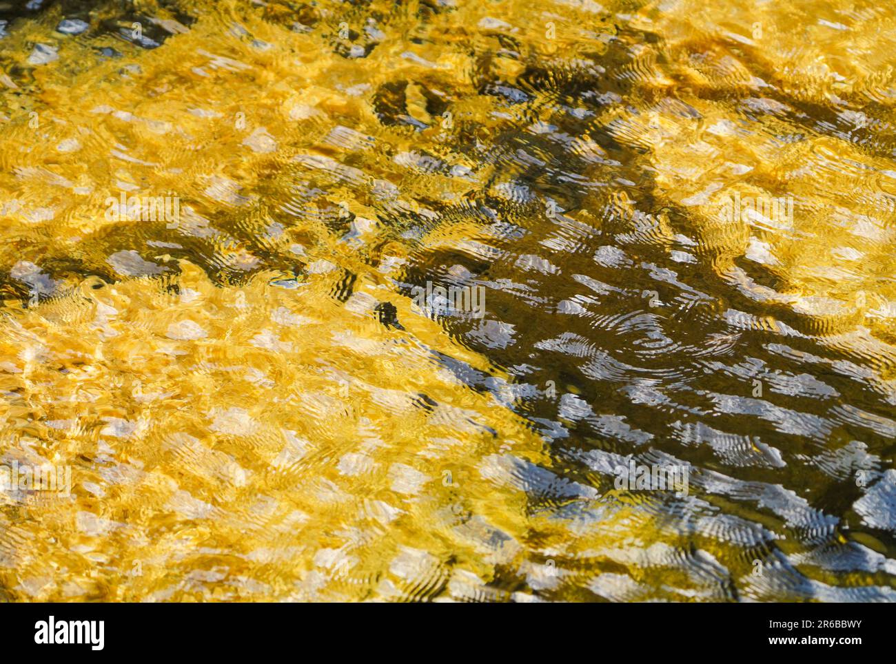 Close up of a clean water stream with water rippling reflection natural ...