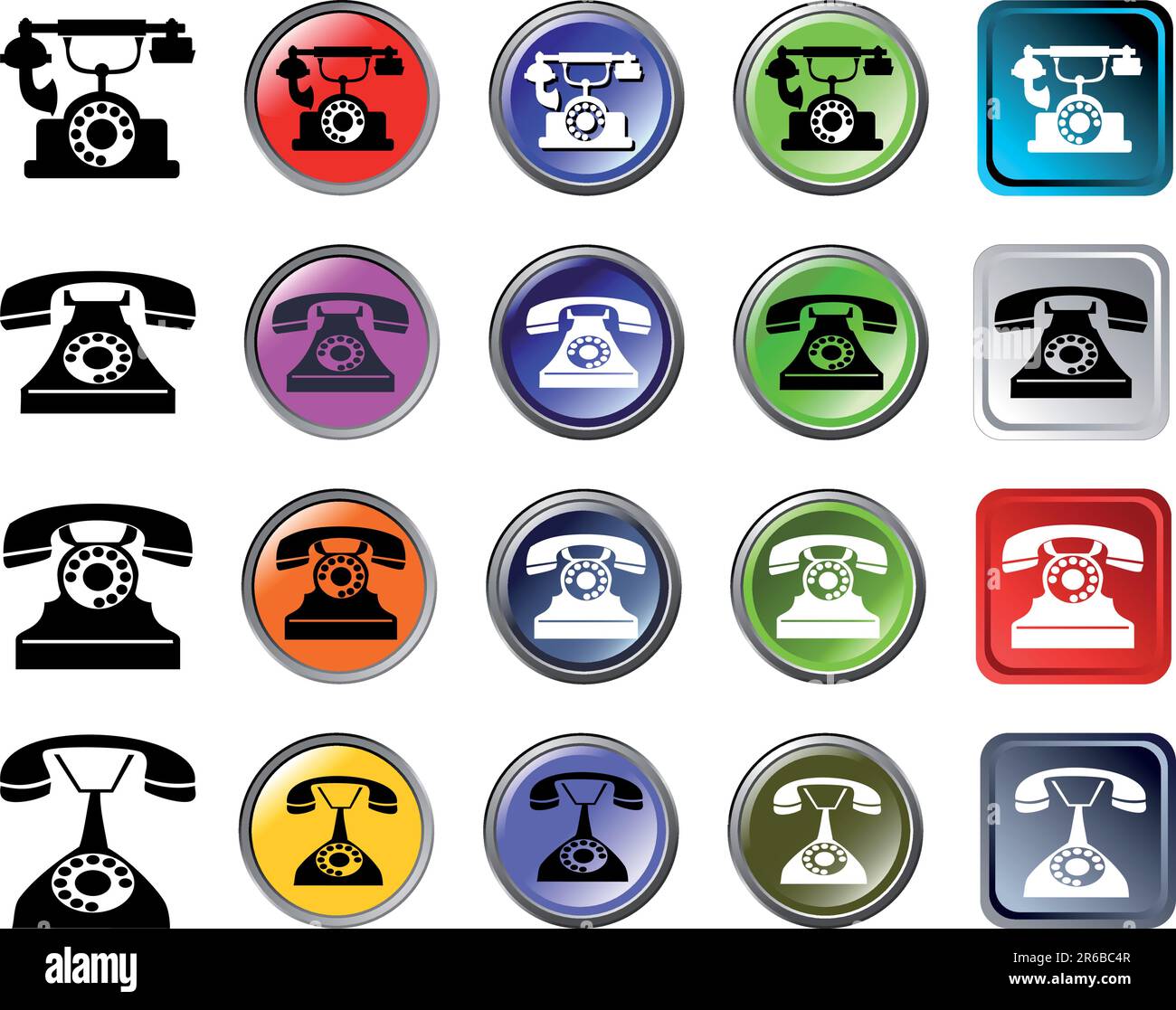 Collection of colourful phone icons, glossy web elements, vector ...