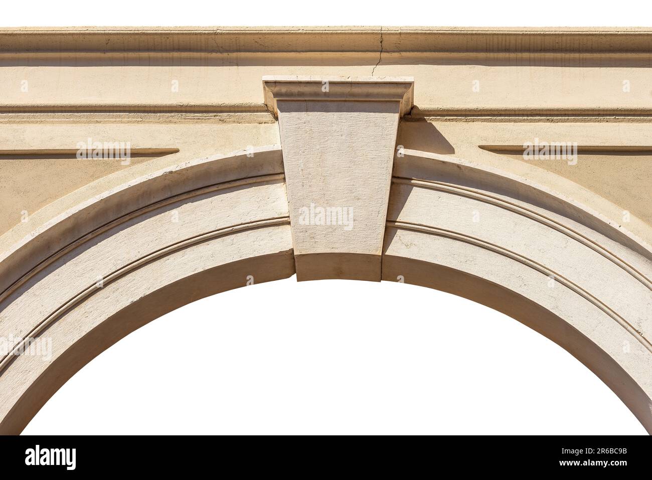 Closeup of an ancient white marble arch with keystone, isolated on ...