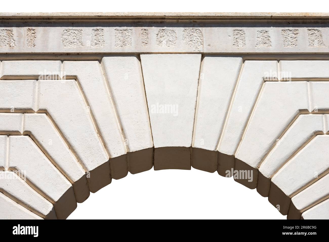 Closeup of an ancient white marble arch with keystone, isolated on ...