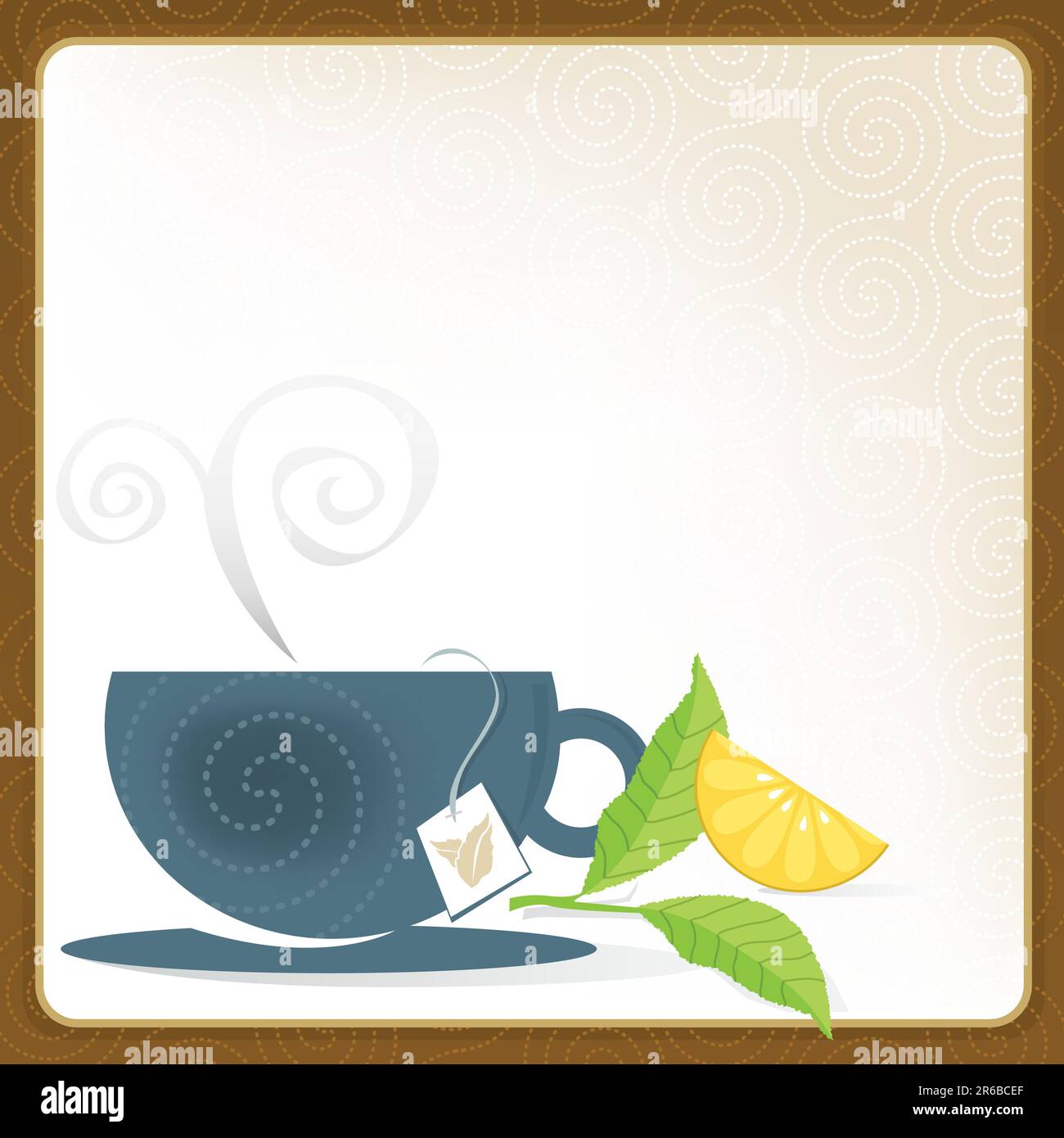 Whimsical Cup of Tea Frame; Swirly and stylized with lemon. Easy-edit ...