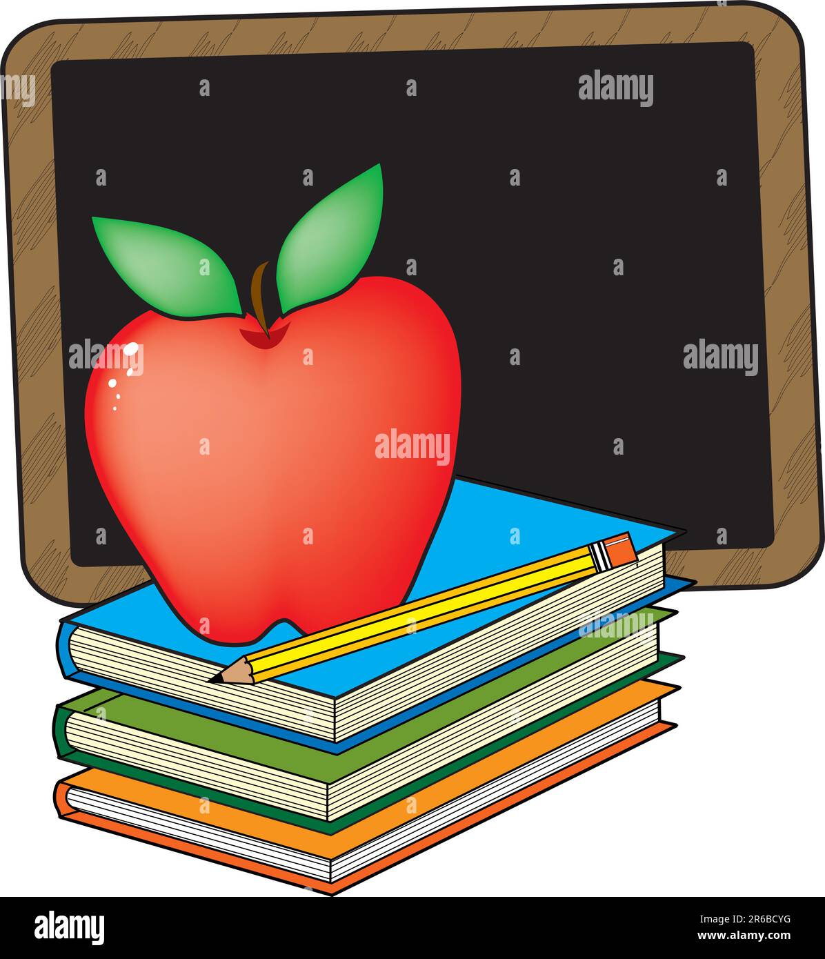 Books and an apple with blackboard in the background Stock Vector Image ...