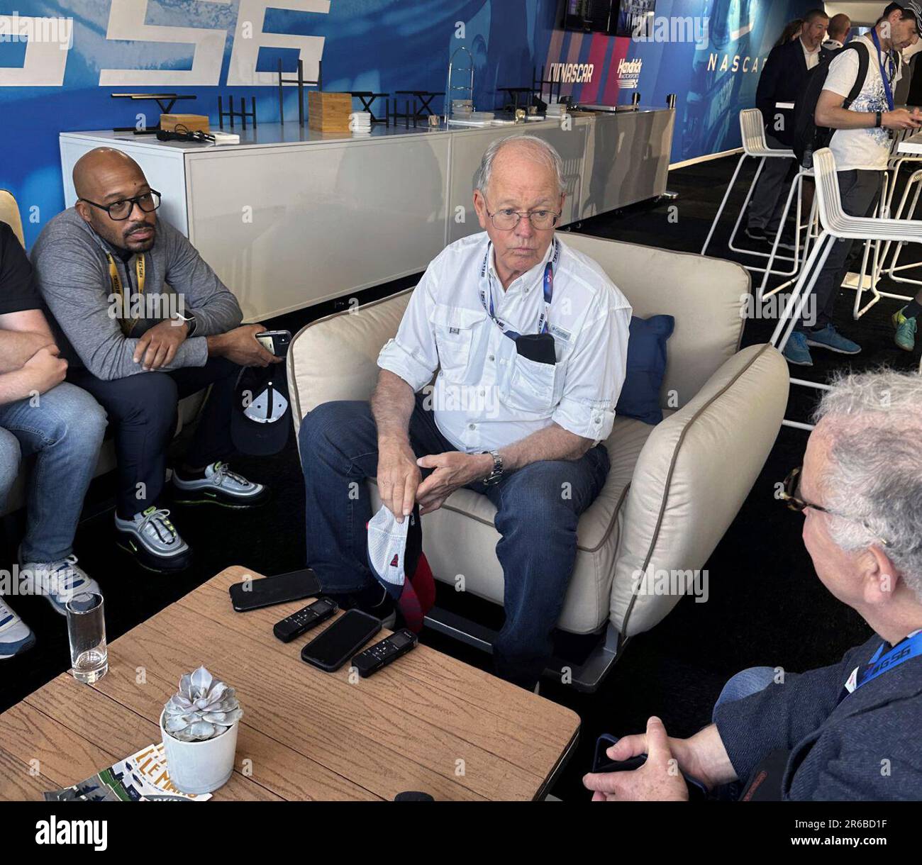NASCAR chairman Jim France, center, speaks to reporters at the 24 Hours ...