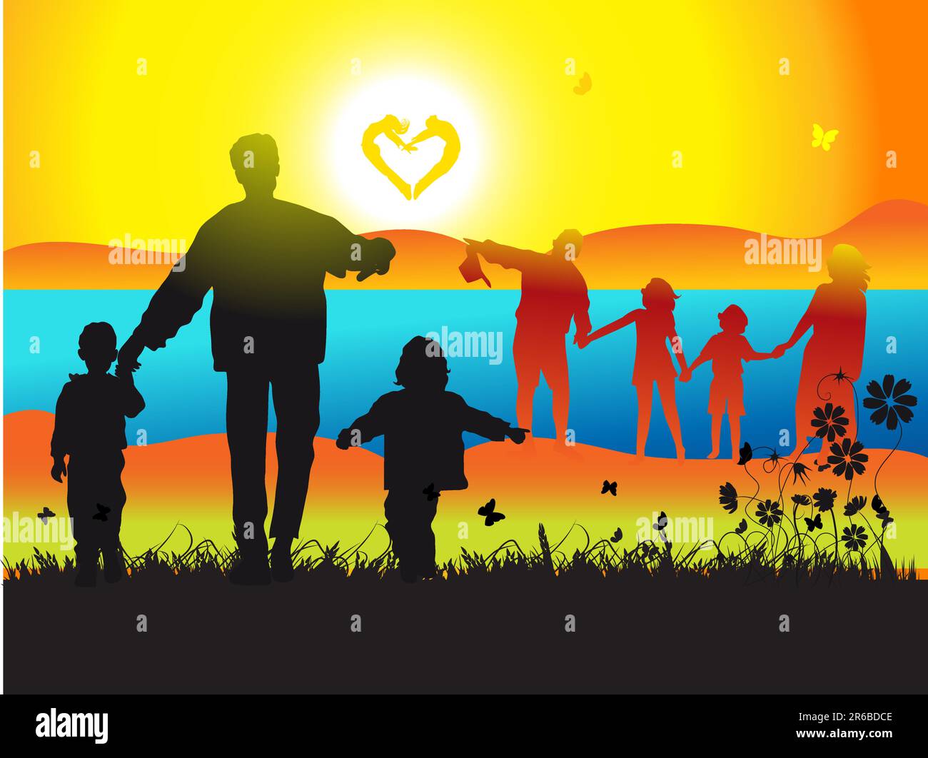 Happy family walks on nature, sunset Stock Vector Image & Art - Alamy