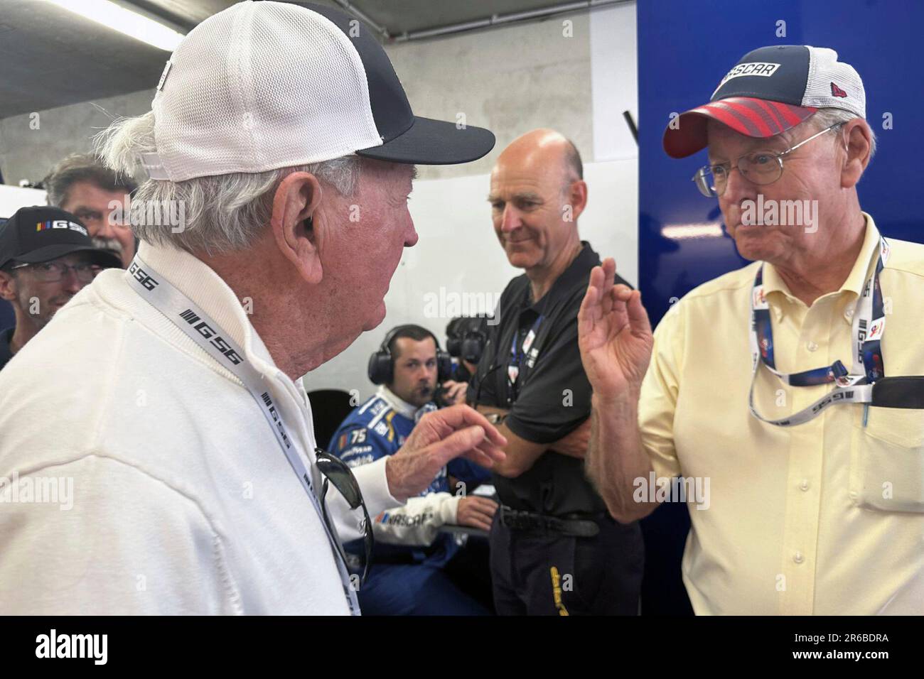 NASCAR chairman Jim France, right, speaks to Hall of Famer Hershel ...