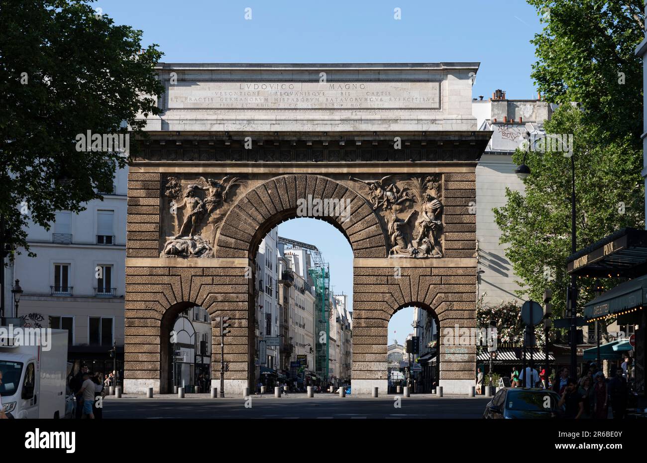 Paris, France - 06 03 2023: View of triumphal arch of Saint-Martin Gate ...