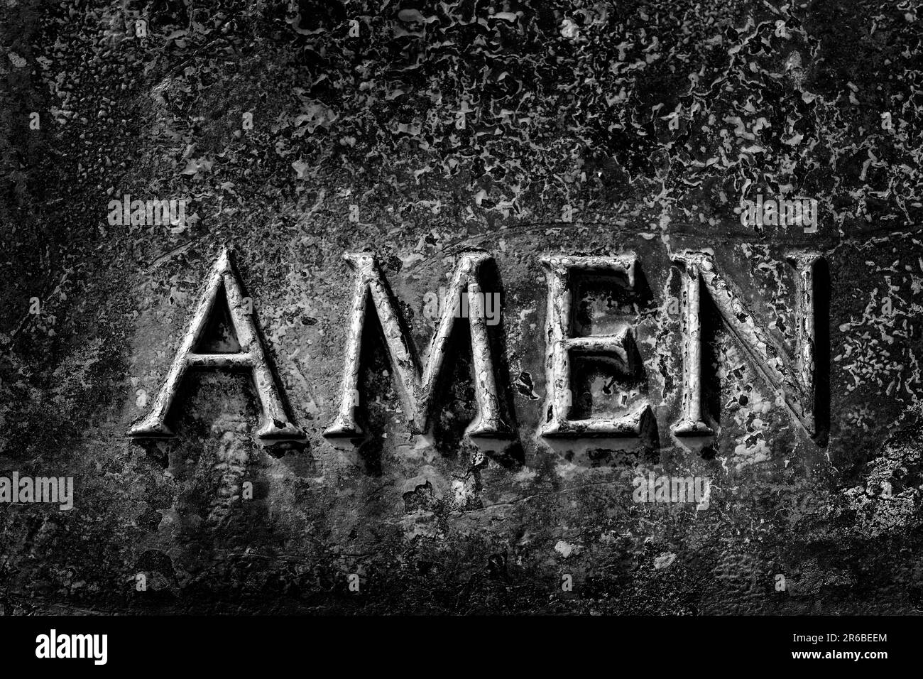 Prayer sculpture in bronze weathered metal with word Amen as end of ...
