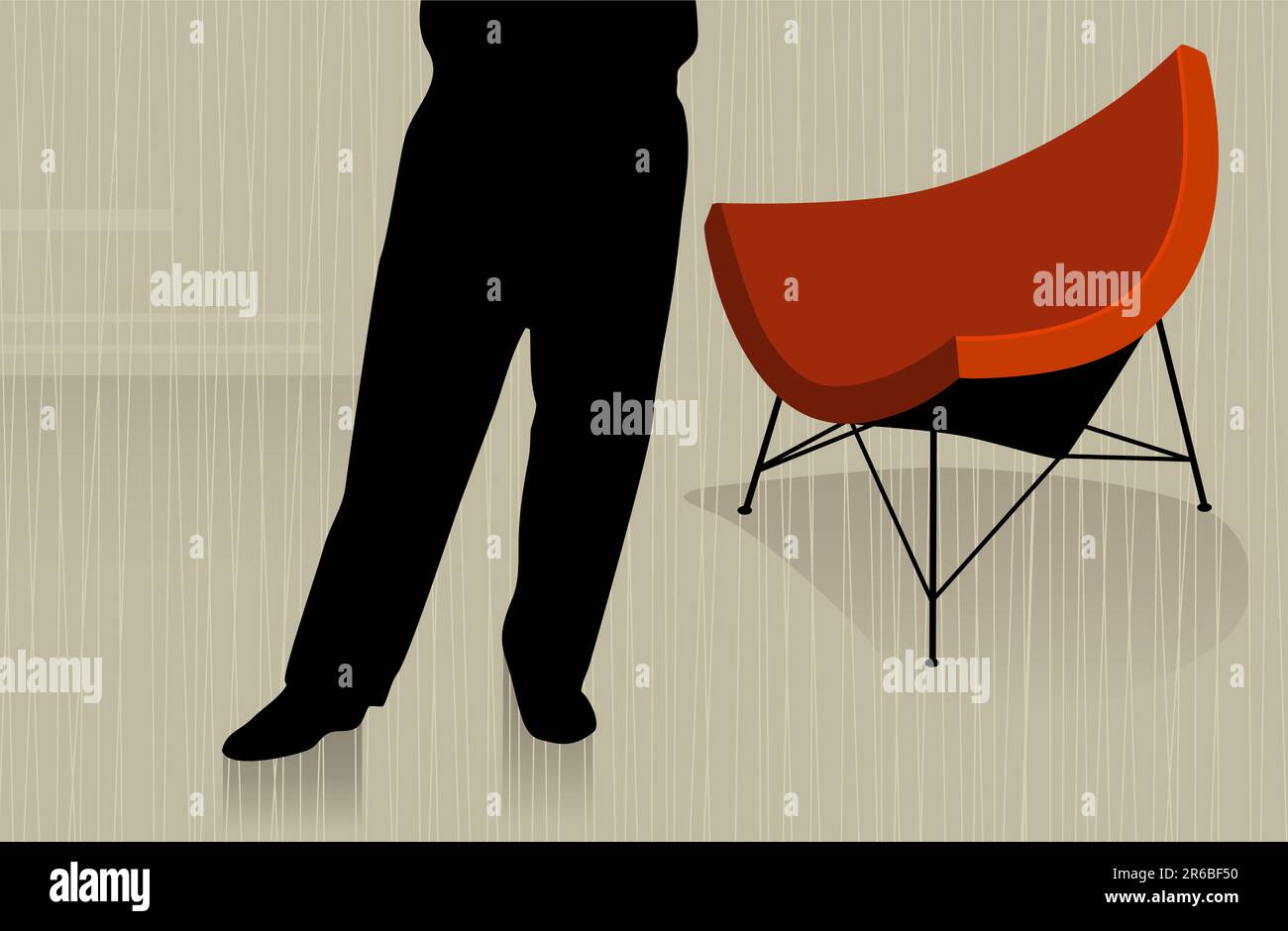 Man standing in front of modern chair; abstract with reflection. Easy ...