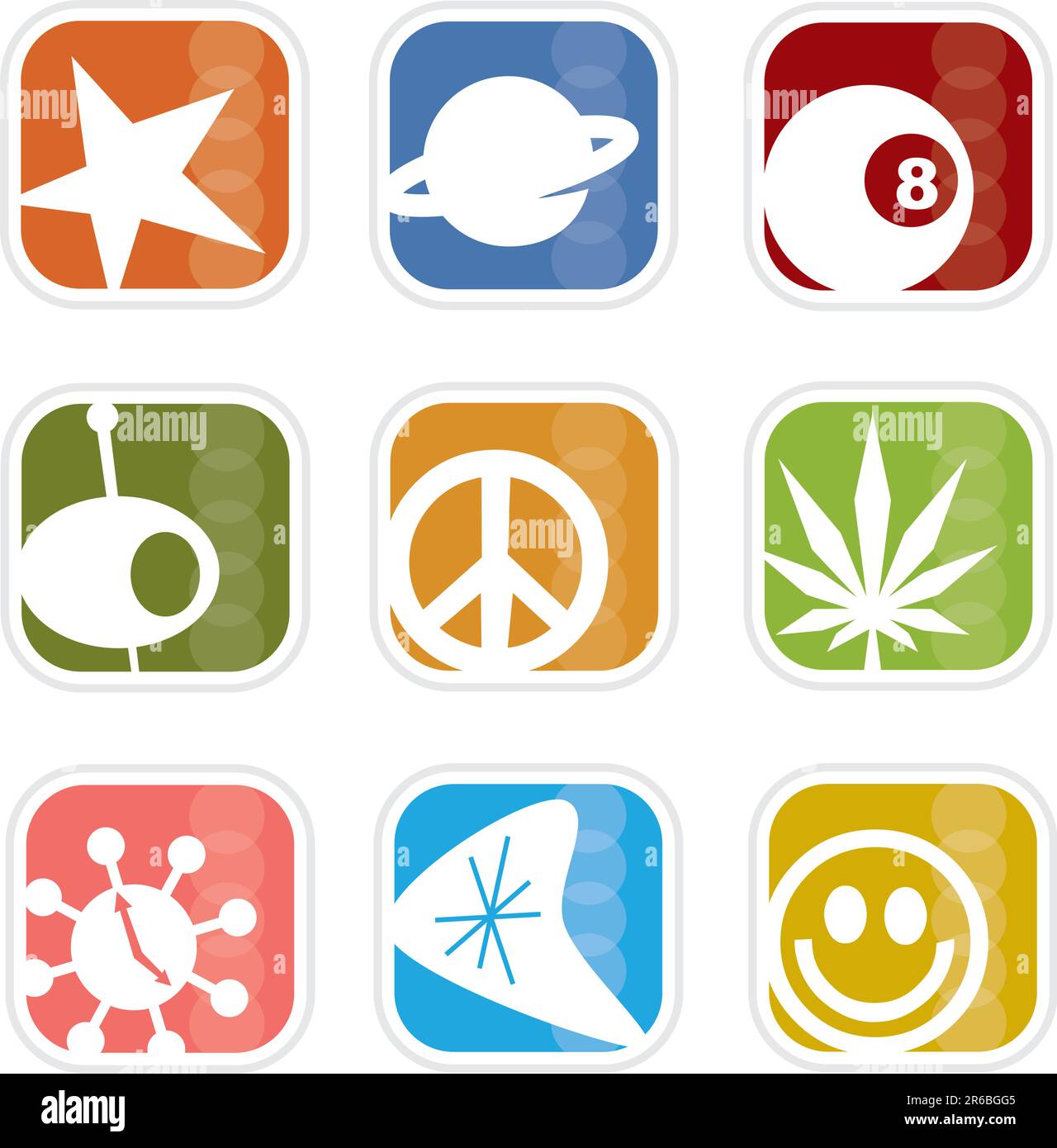 Colorful, stylish icons with a retro flavor; Easy-edit layered vector ...