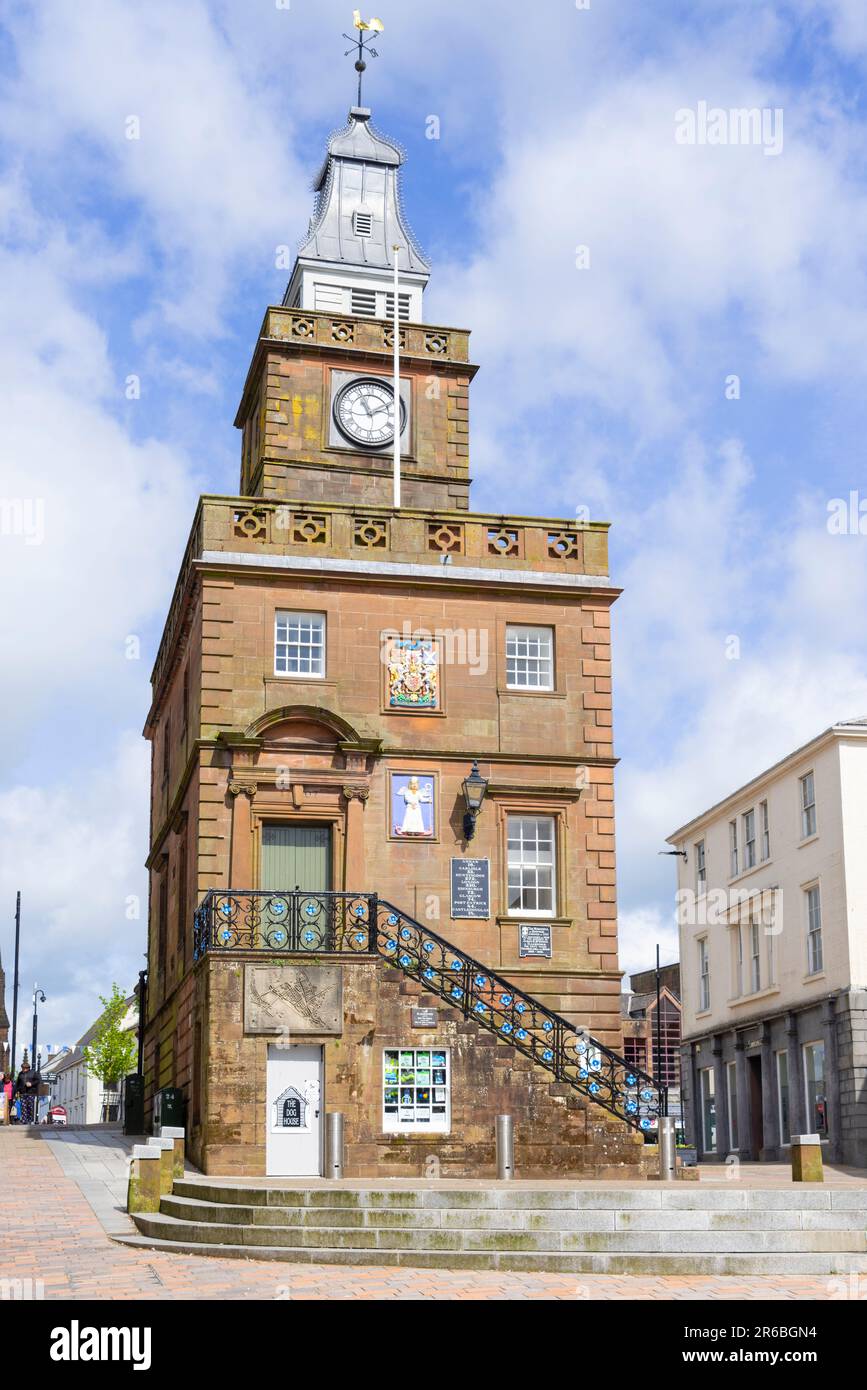 Dumfries High Street in the town centre of Dumfries with the Midsteeple ...