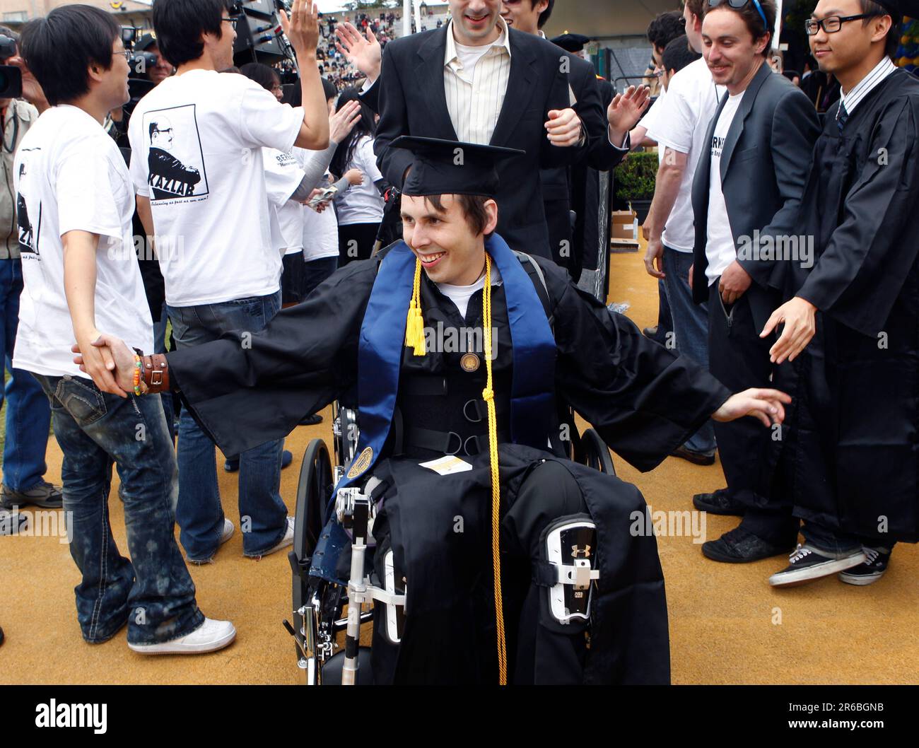 Austin Whitney smiles after walking across the stage at commencement ceremonies at UC Berkeley ...