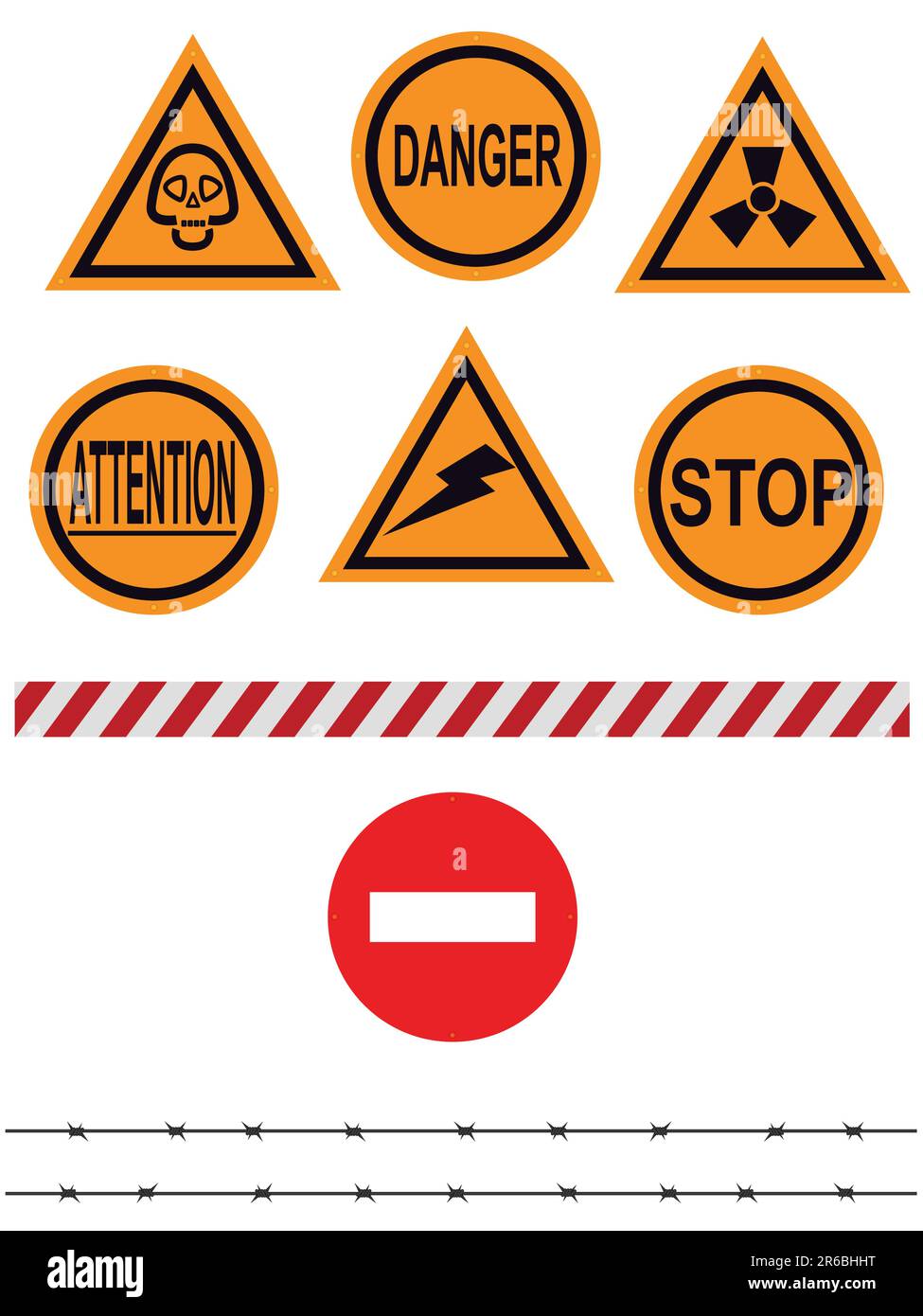 Signs on an interdiction and the prevention, barbed wire, barrier - a ...