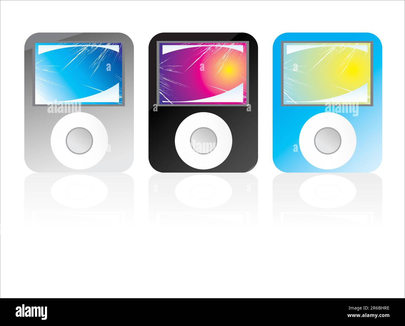 colored mp3 players with fantasy abstract screen background Stock ...