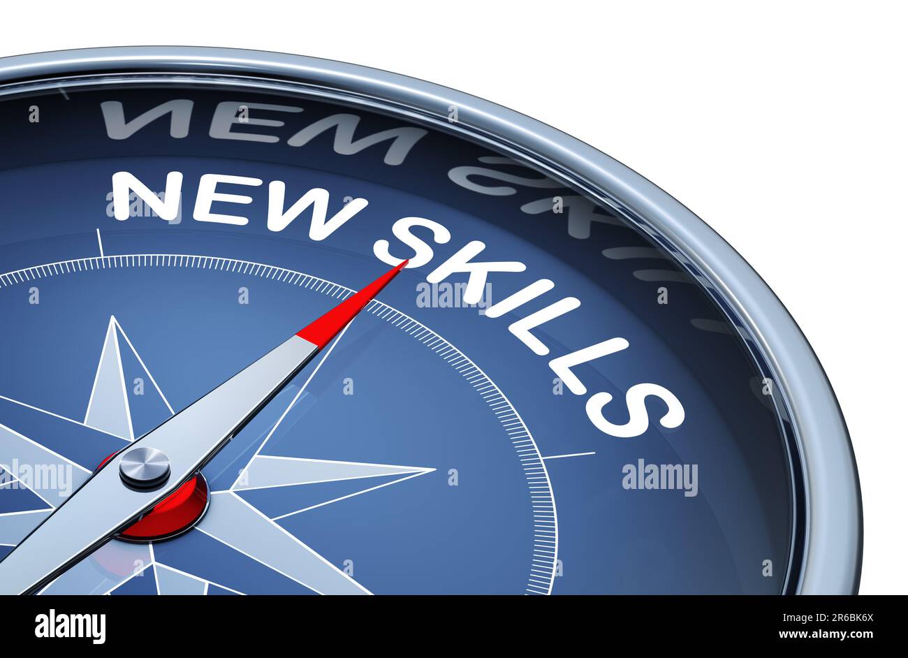 3D illustration of a compass with the words new skills Stock Photo - Alamy