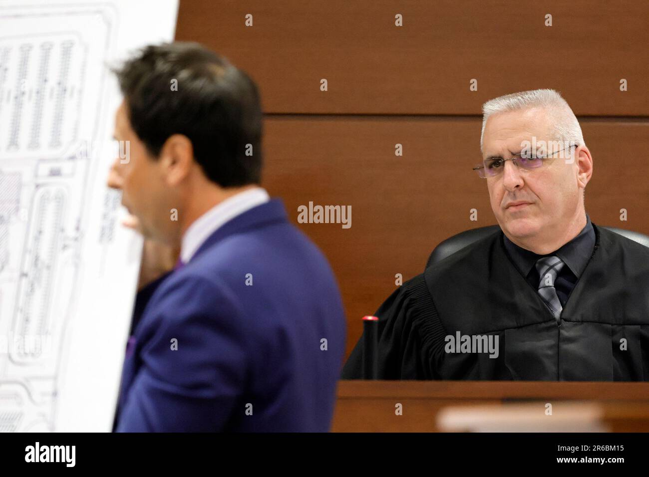 Judge Martin Fein looks on as defense attorney Mark Eiglarsh questions ...