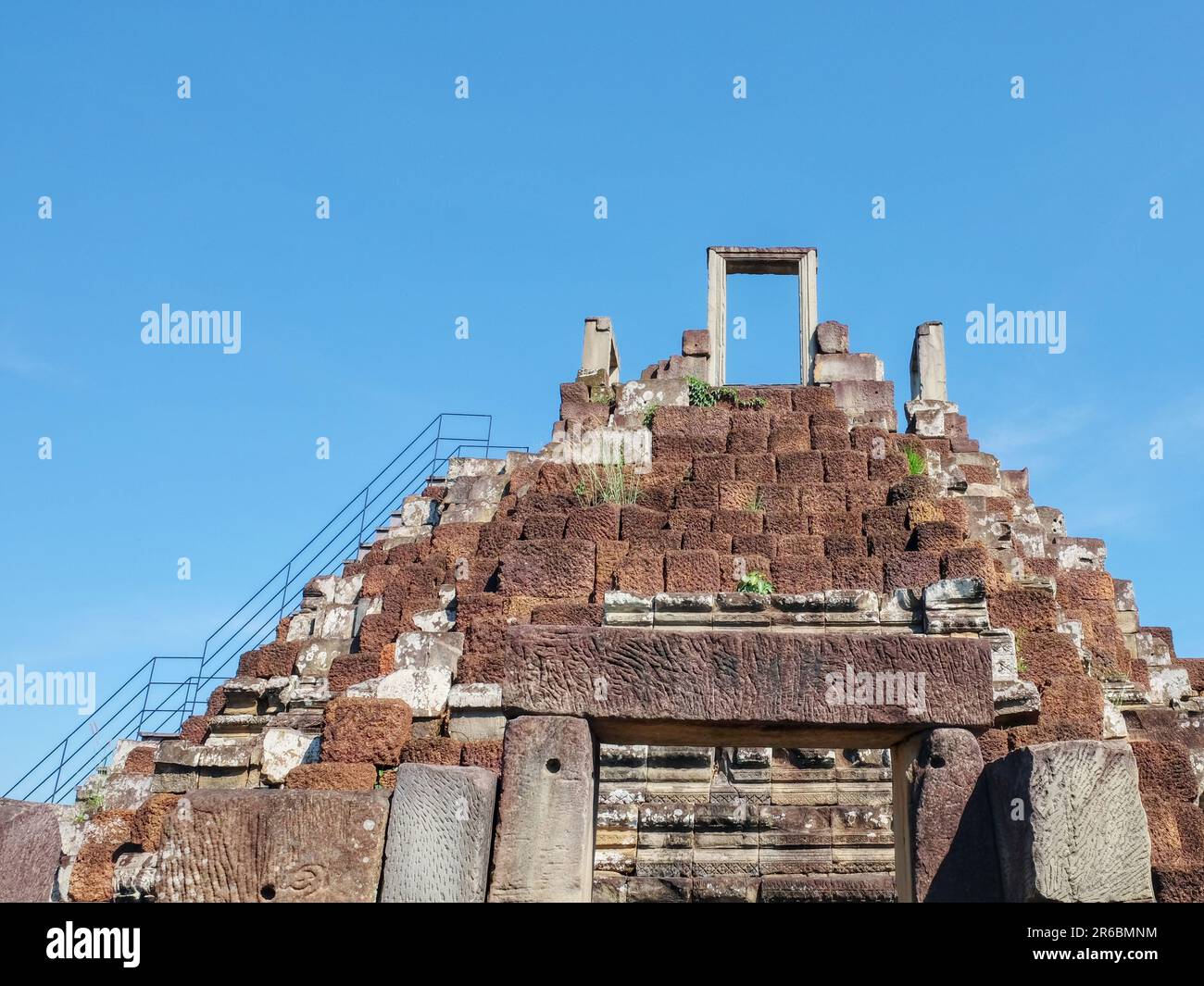 The top of an ancient stone pyramid from Cambodia, medieval ruins in ...