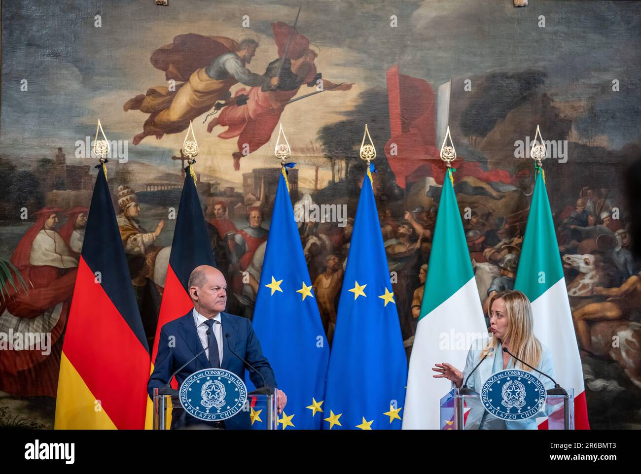 08 June 2023, Italy, Roma;: German Chancellor Olaf Scholz attends a ...