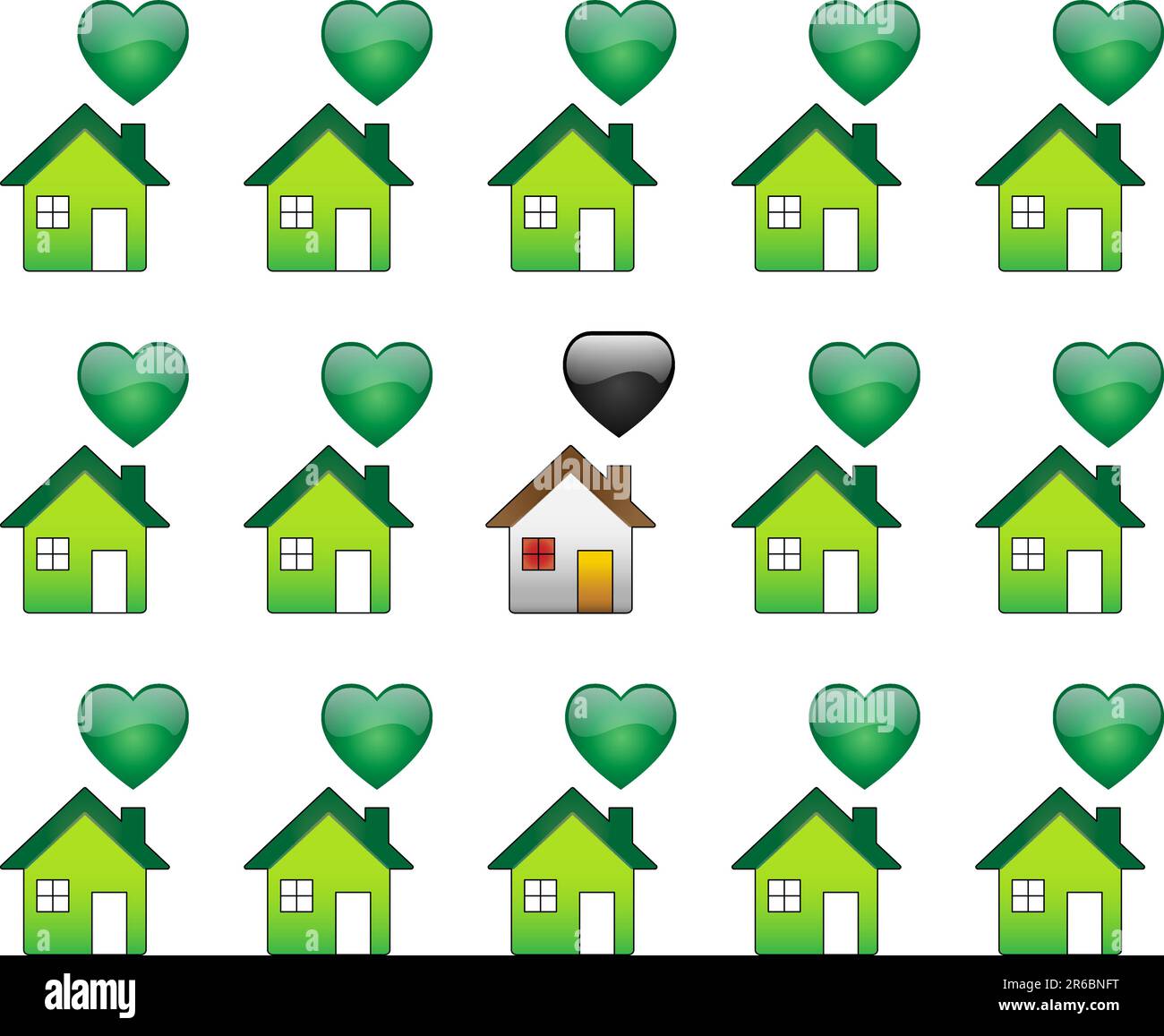 Regular House among ecological houses illustrating global warming ...